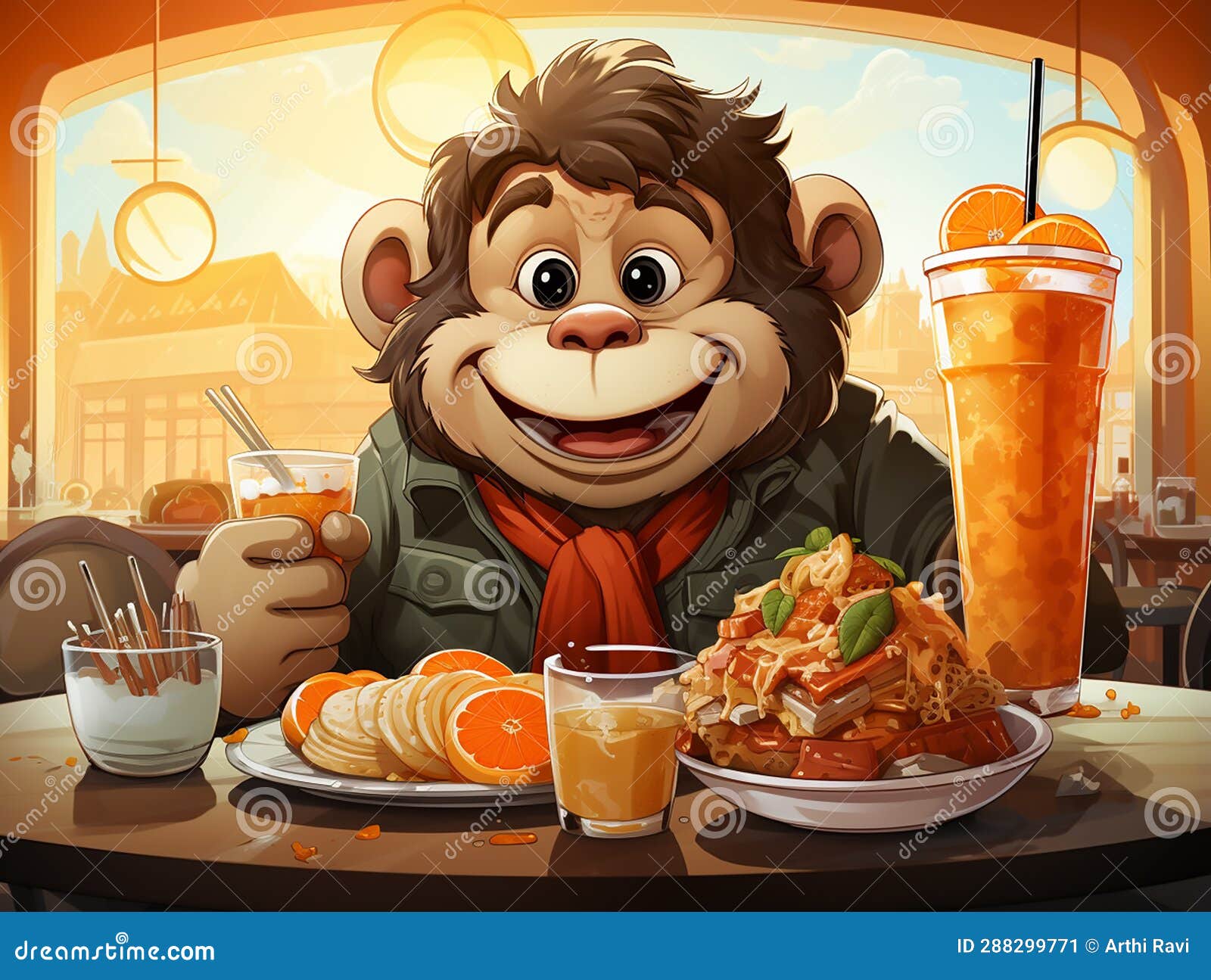 Vector Illustration of Monkey Eating Image Stock Illustration ...