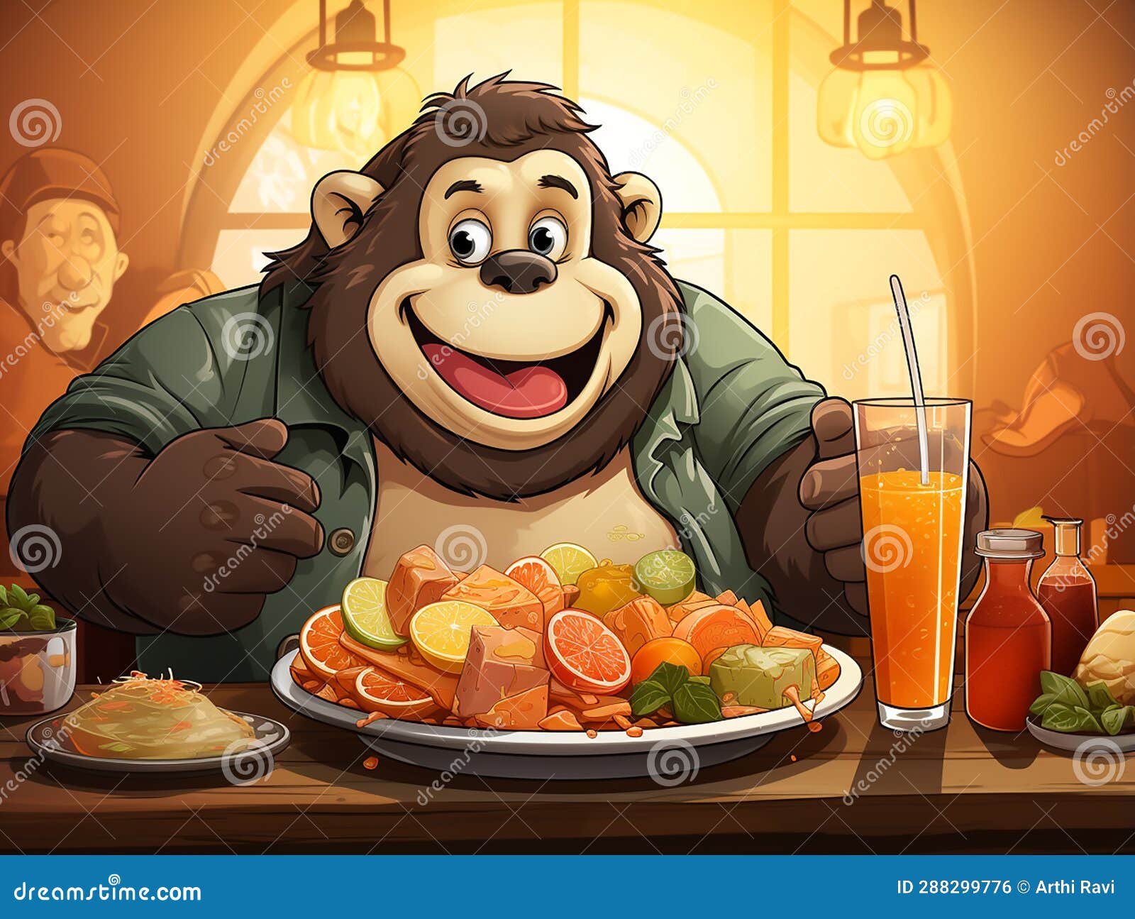 Vector Illustration of Monkey Eating Image Stock Illustration ...