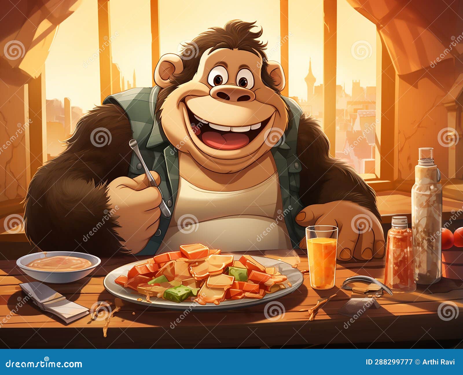 Vector Illustration of Monkey Eating Image Stock Illustration ...