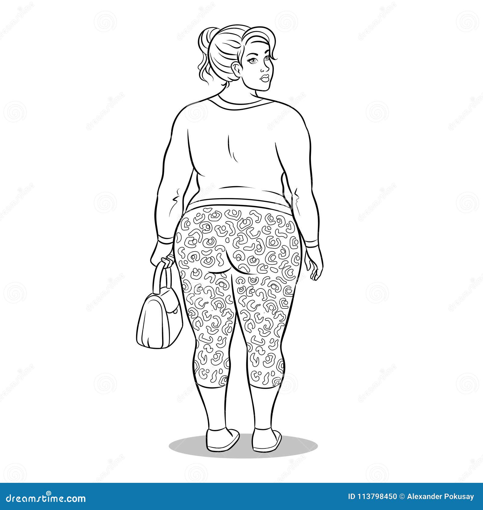 Fat Girl In Leopard Leggings Coloring Book Vector Stock Vector