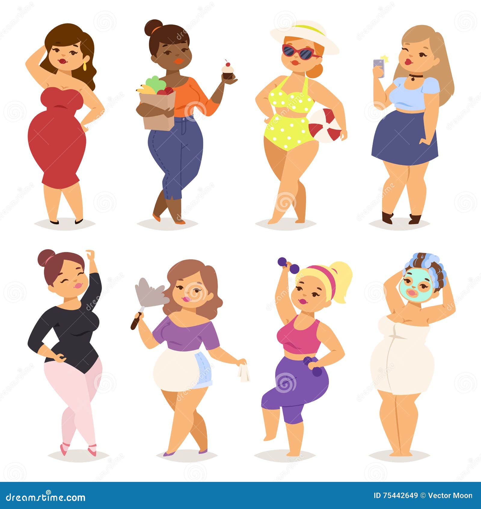 Fat Girl Vector Set Stock Vector Illustration Of Adult 75442649