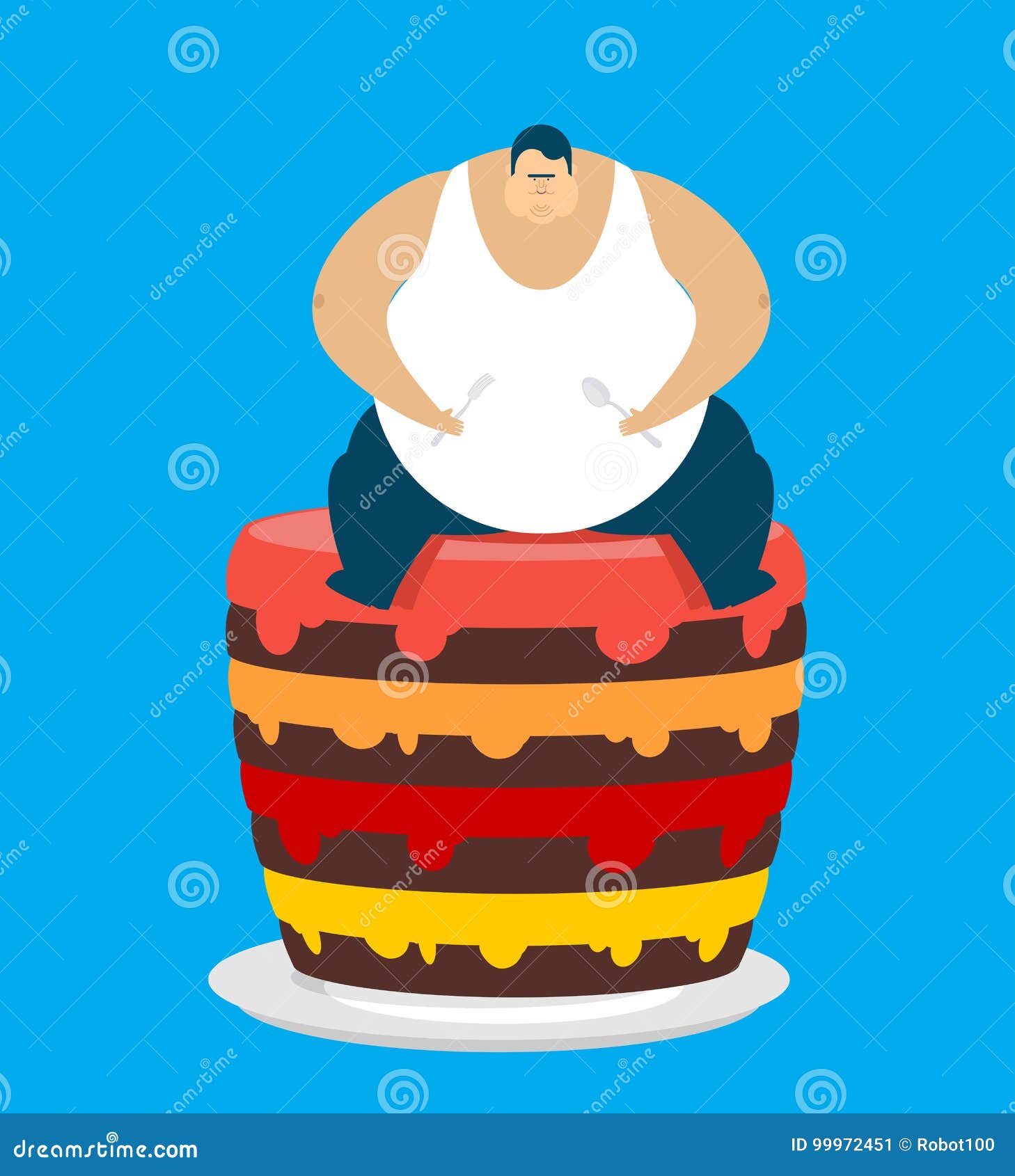 Fat Guy and Cake. Glutton Thick Man and Pie Stock Vector - Illustration ...