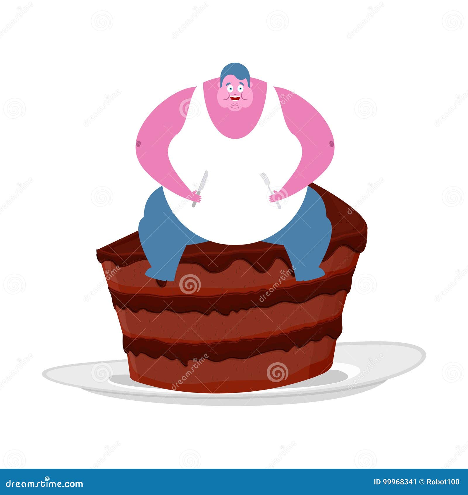Fat Guy and Cake. Glutton Thick Man and Pie Stock Vector - Illustration ...