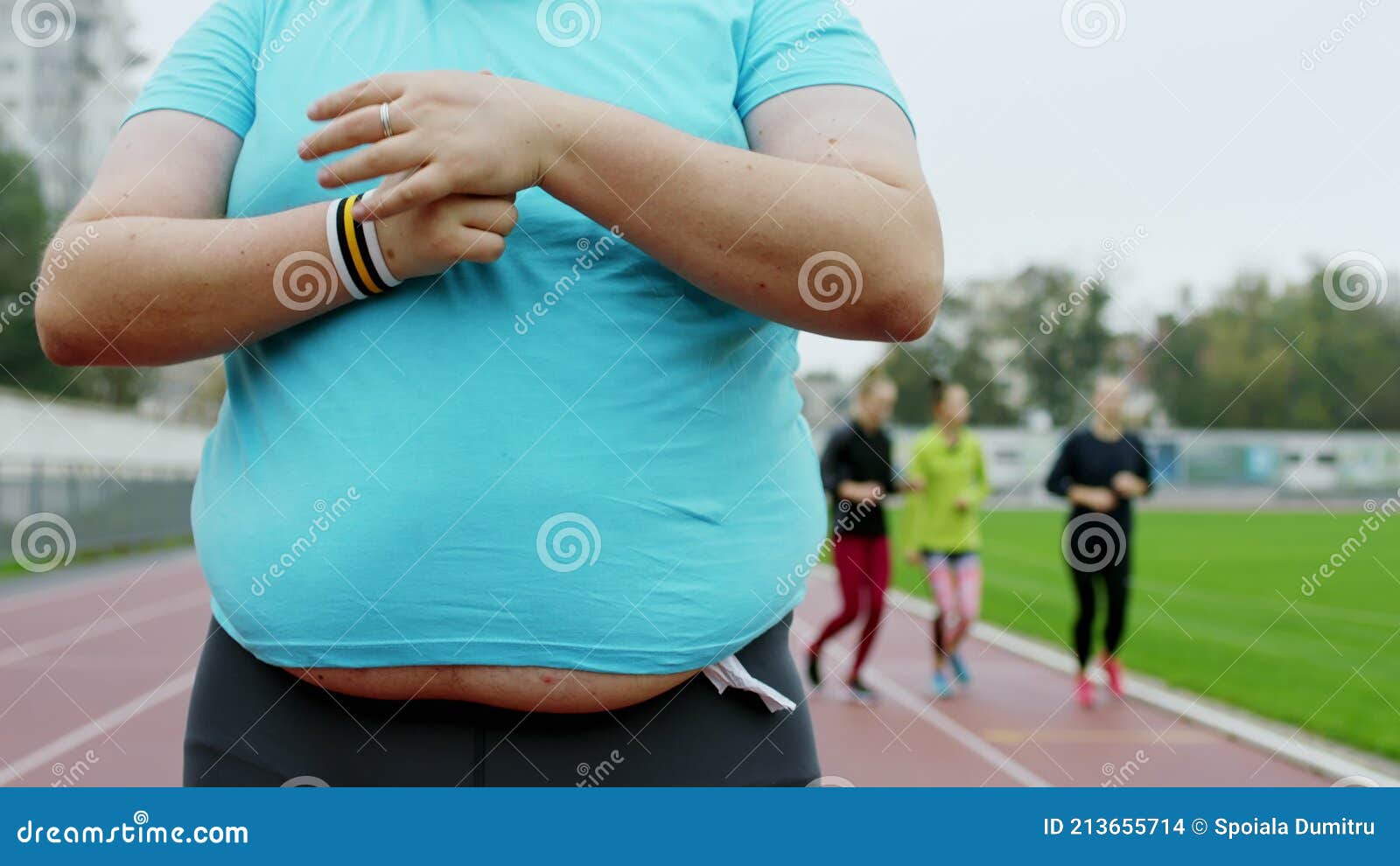 Fat Guy Closeup To the Camera Outside in the Stadium he Getting Ready ...