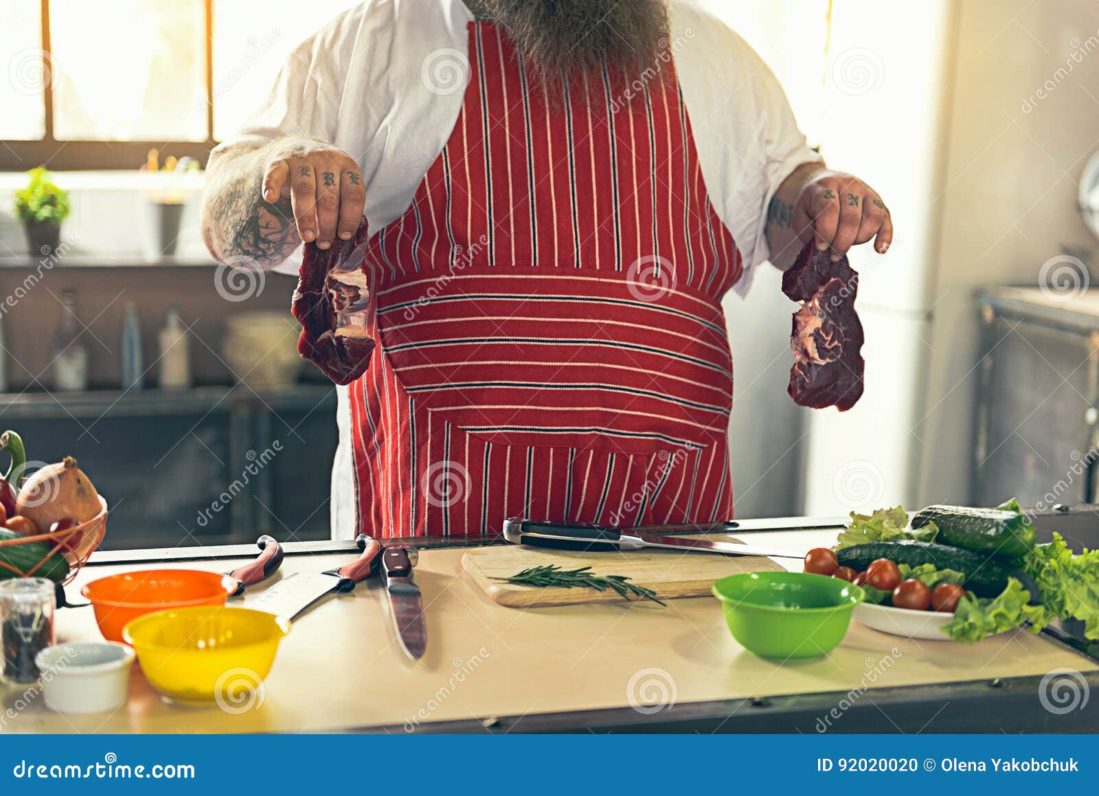 Fat Guy Preparing Dinner in Kitchen Stock Photo - Image of hold, health ...