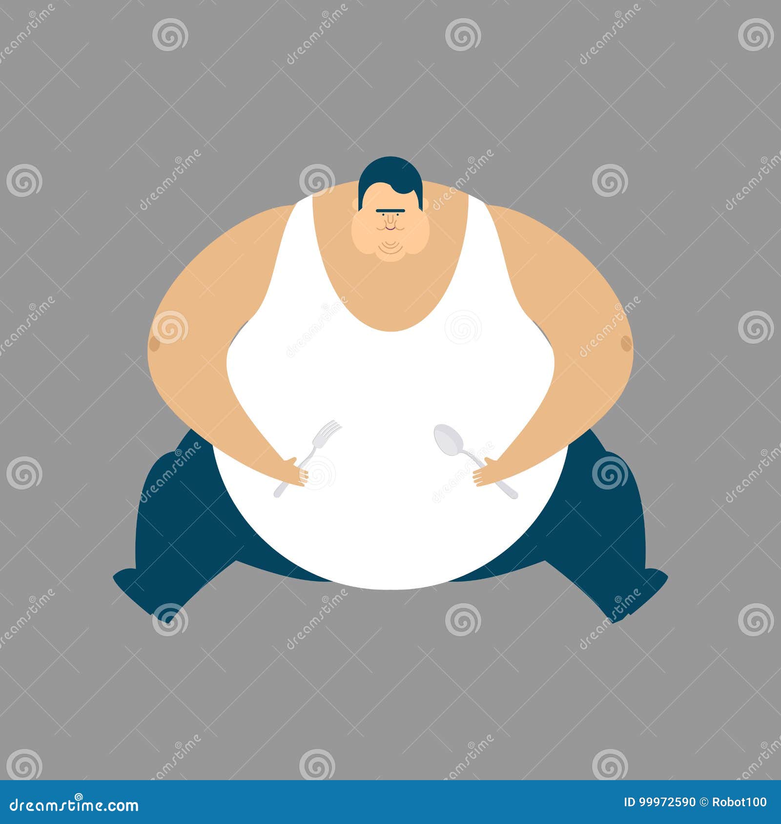 Fat Guy Sitting Isolated. Glutton Thick Man Stock Vector - Illustration ...
