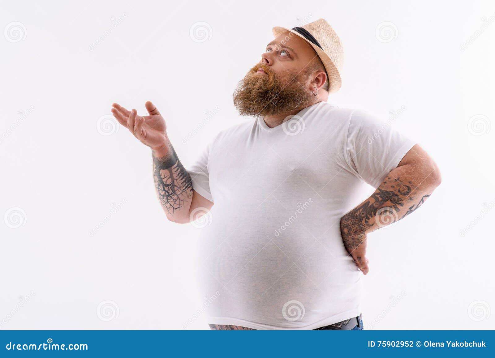 Fat Guy Thinking about Something Seriously Stock Photo - Image of ...