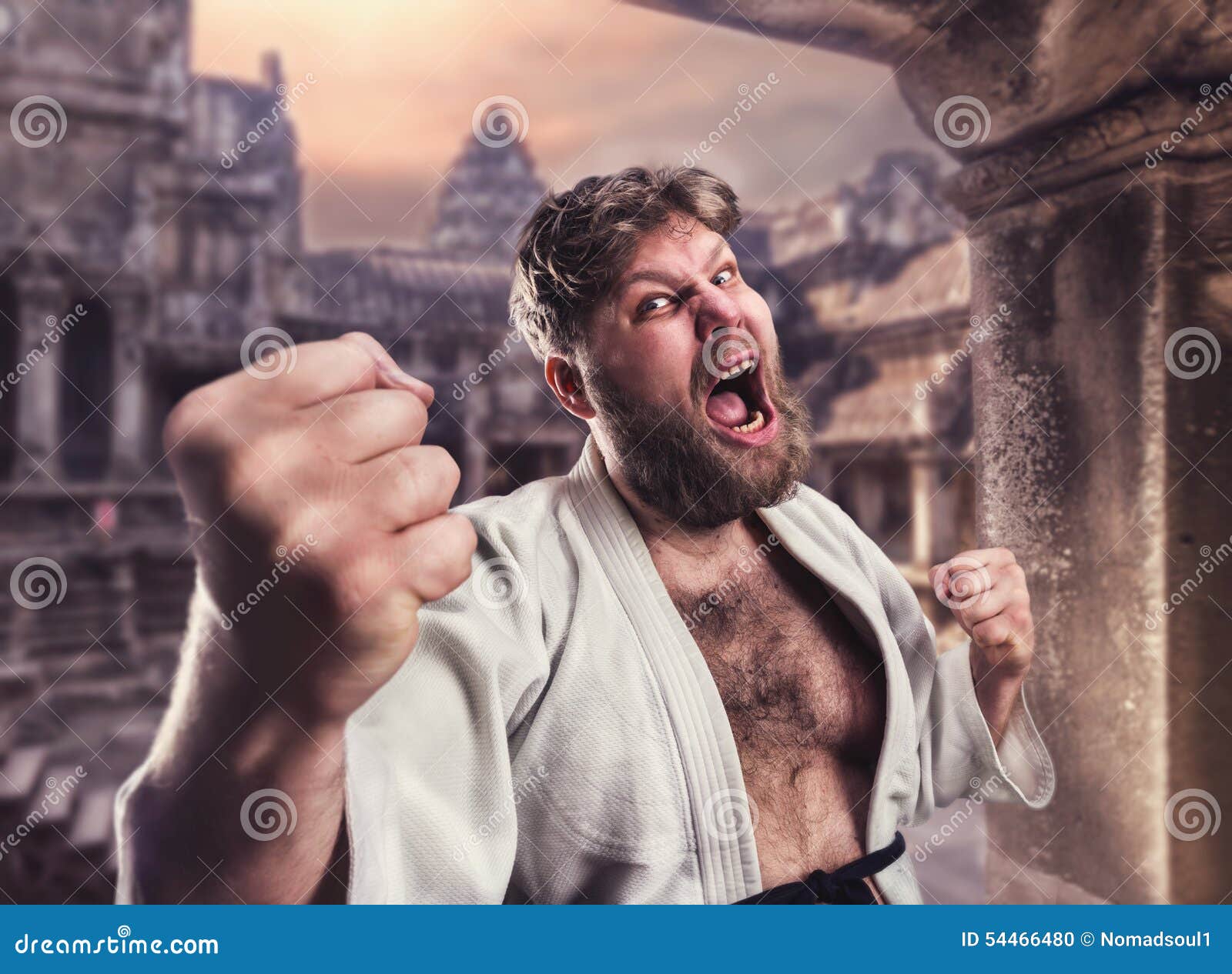 Fat karate fighter stock photo. Image of position, kungfu - 54466480