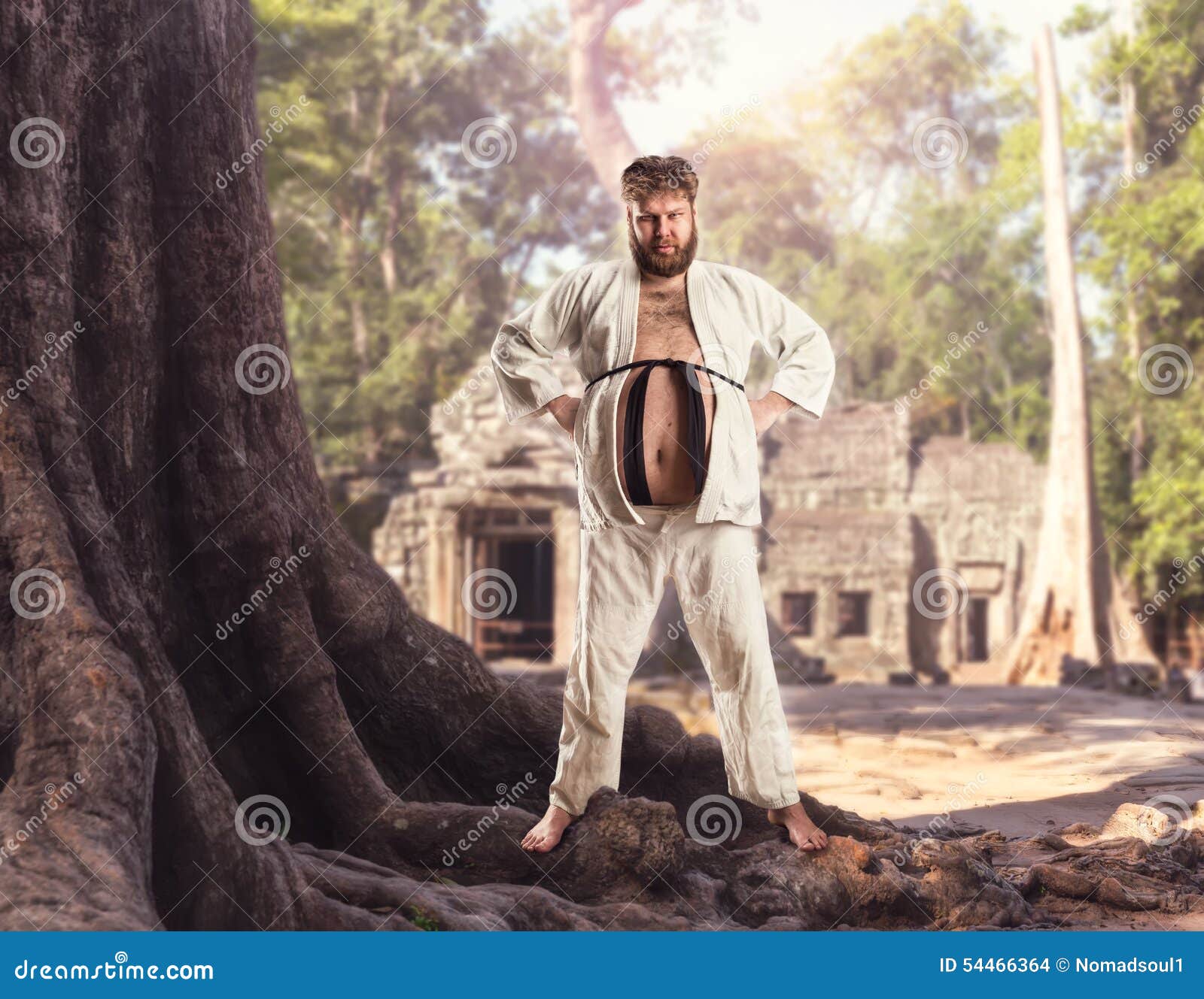 Karate Fighter Perfecting Martial Technique At Sunset. Man Practicing ...