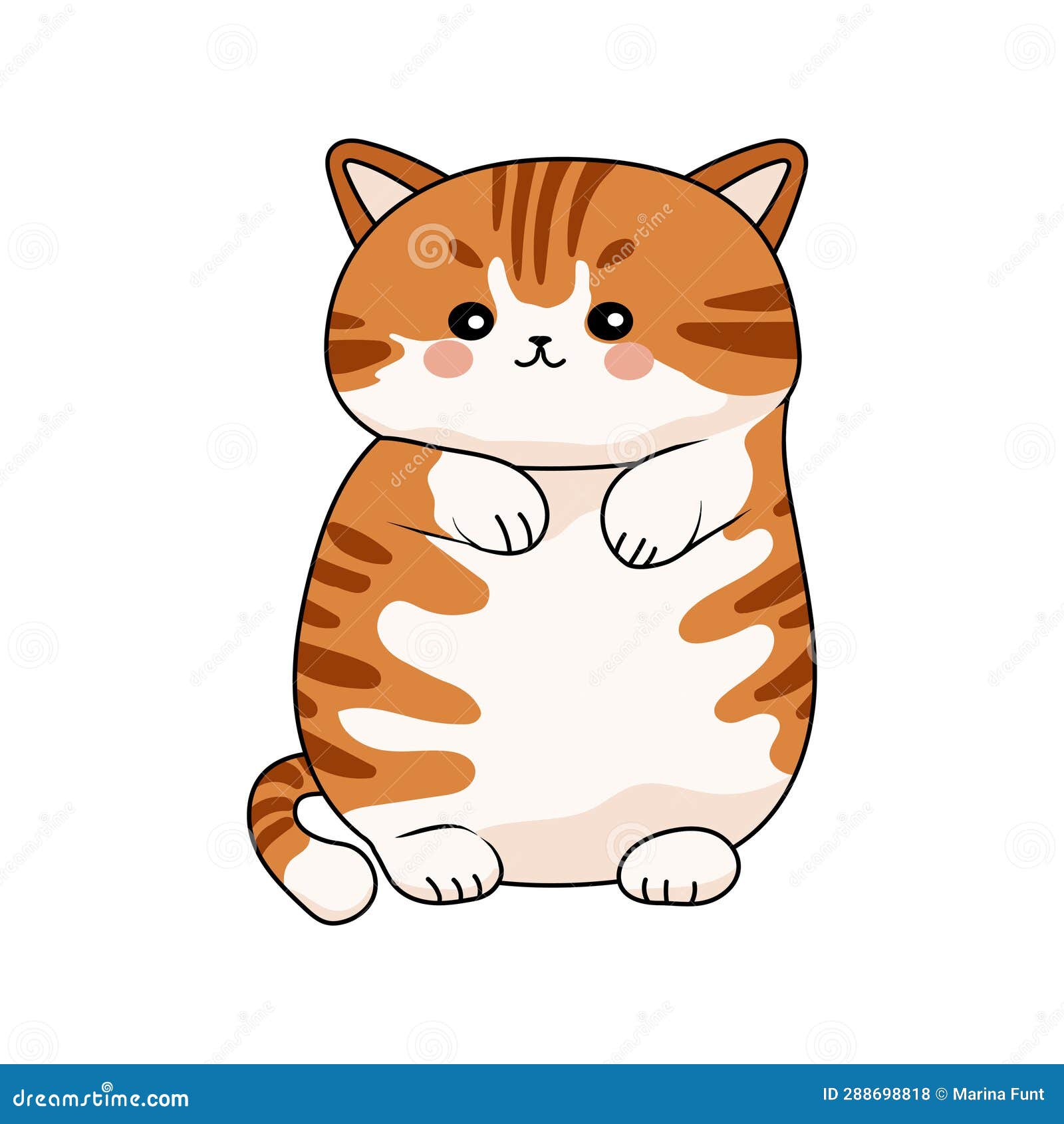 Fat Kawaii Cat Icon. Flat Illustration of a Surprised Ginger Cat Stock ...