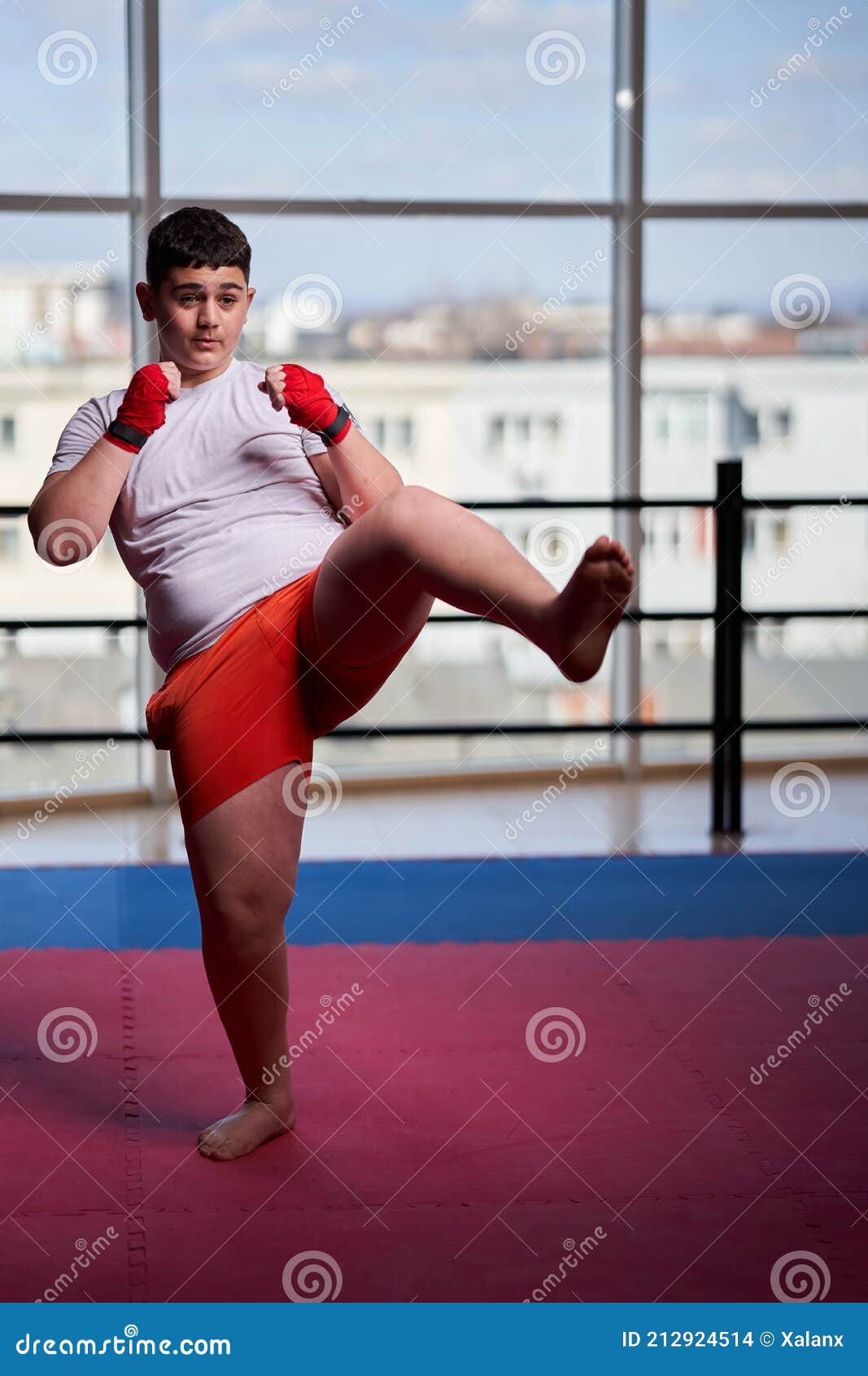 Fat Kickboxer Doing Shadow Boxing Stock Photo - Image of buildings ...