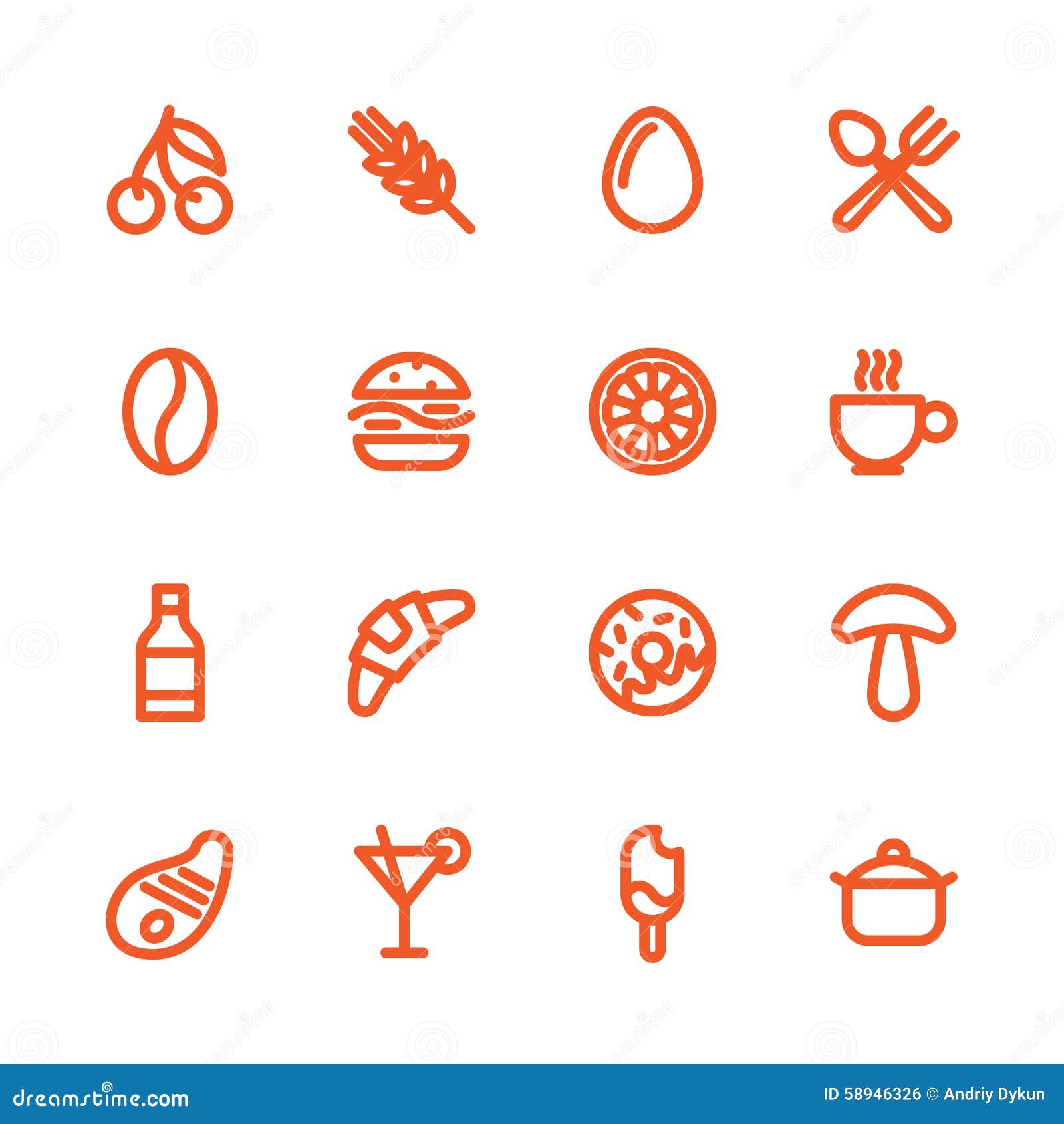 Fat Line Icons stock vector. Illustration of bread, croissant - 58946326