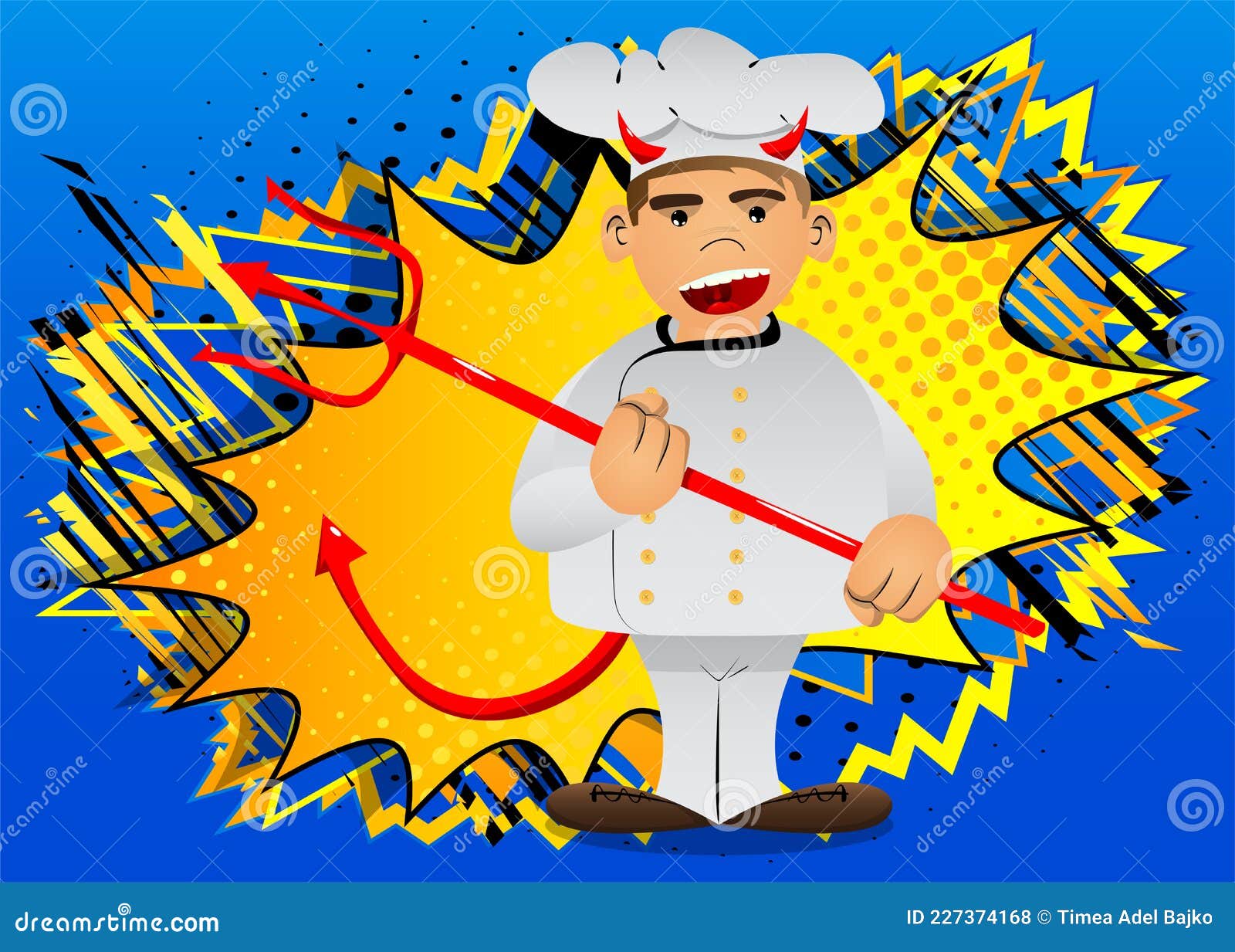 Chef in Uniform Devil with Pitchfork. Stock Vector - Illustration of ...