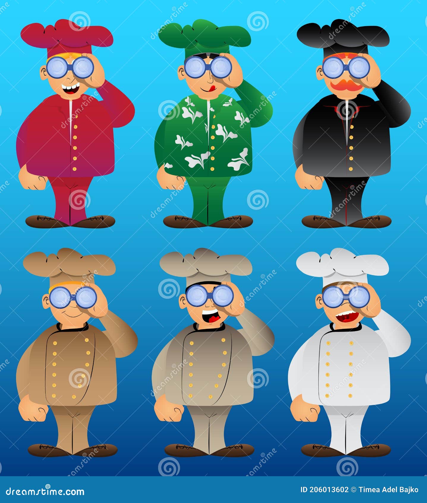 Fat Male Cook Looking through Binoculars. Stock Vector - Illustration ...