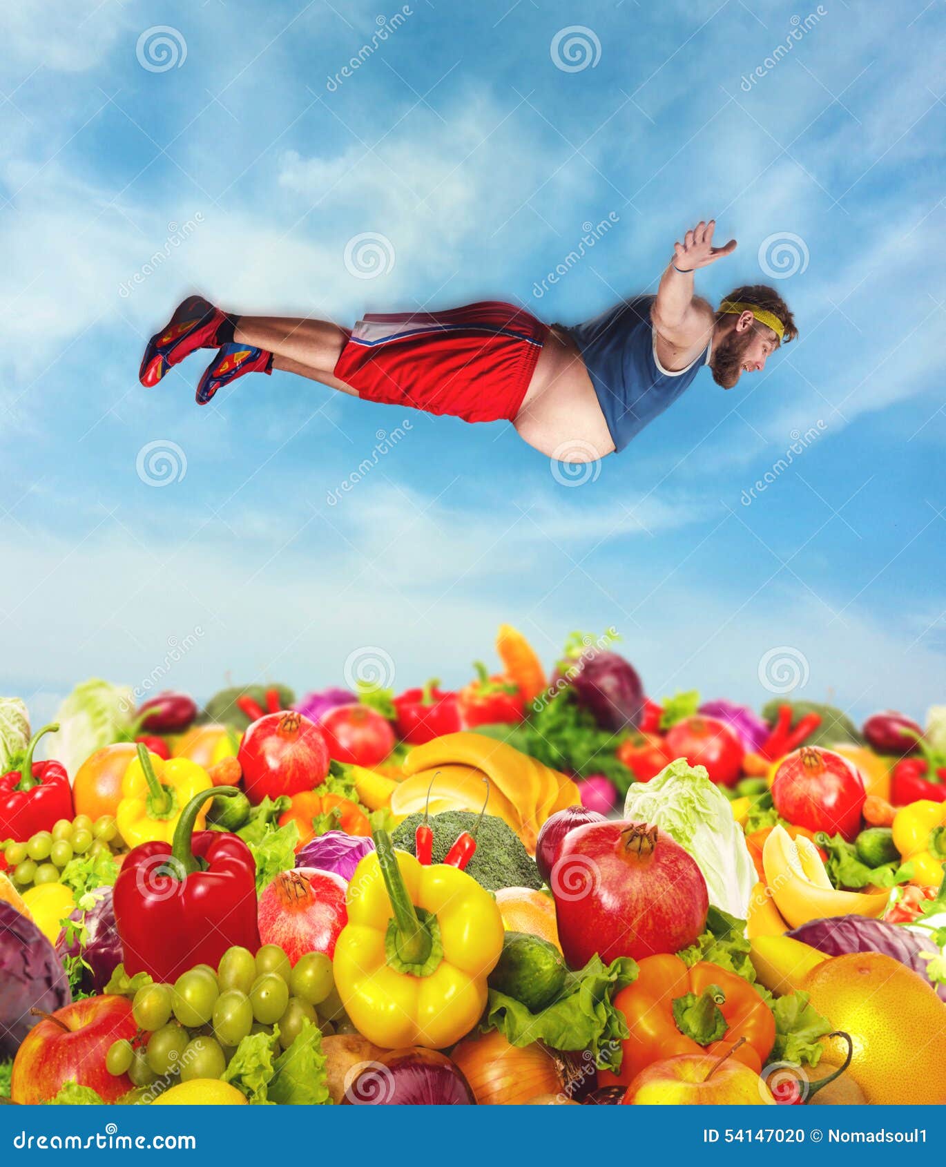 Fat Man Above the Fruit and Vegetable Heap Stock Photo - Image of ...
