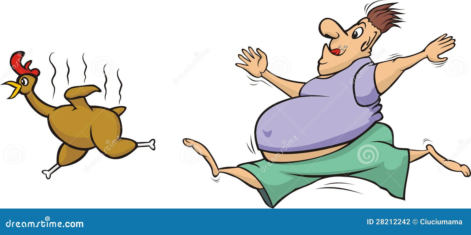 Fat Man Chasing a Grilled Chicken Stock Vector - Illustration of food ...