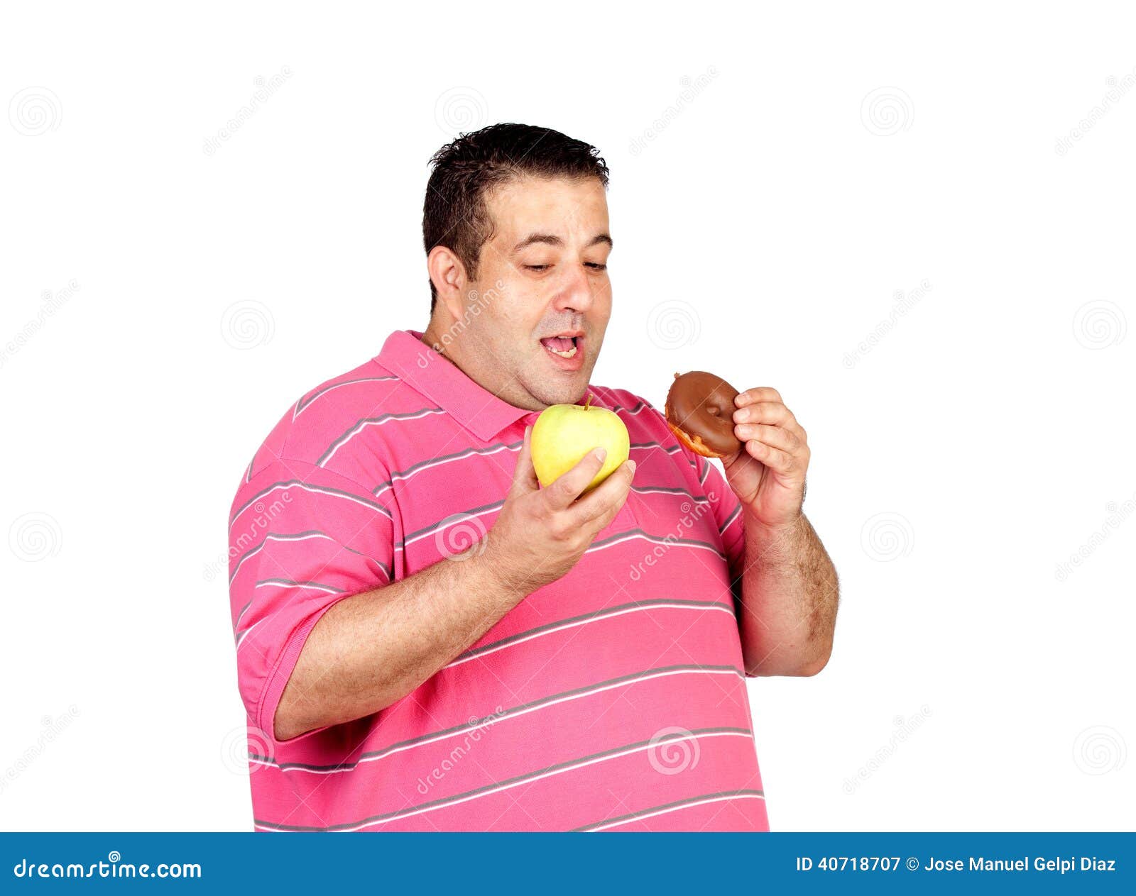 Fat Man Deciding between an Apple and a Sweet Stock Image - Image of ...