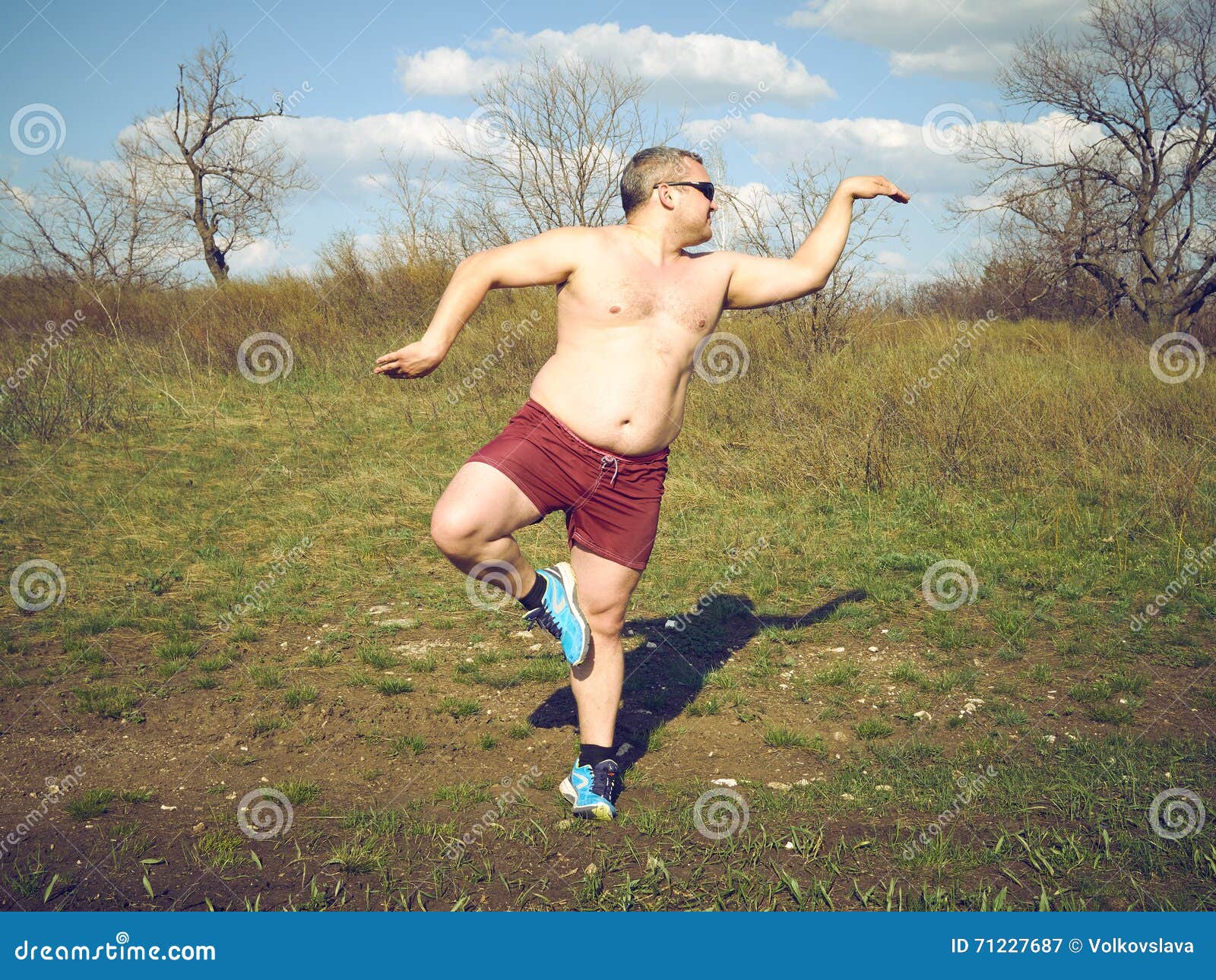 Fat man doing yoga stock image. Image of park, nature - 71227687