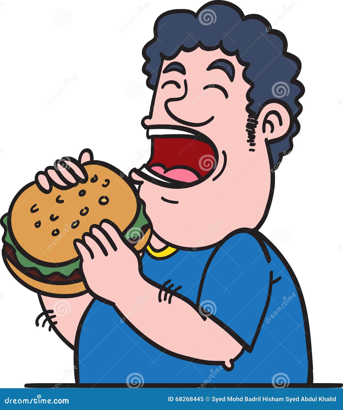 Eating Burger. Unhealthy Fast Food. Very Hungry. Hand Drawn. Stickman ...