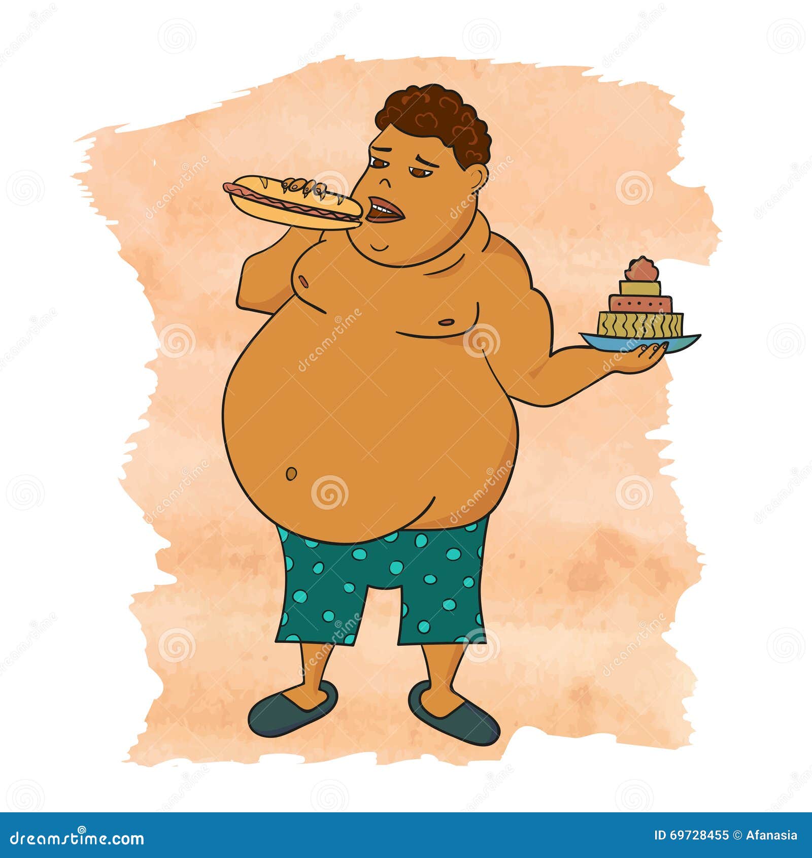 Eating Burger. Unhealthy Fast Food. Very Hungry. Hand Drawn. Stickman ...