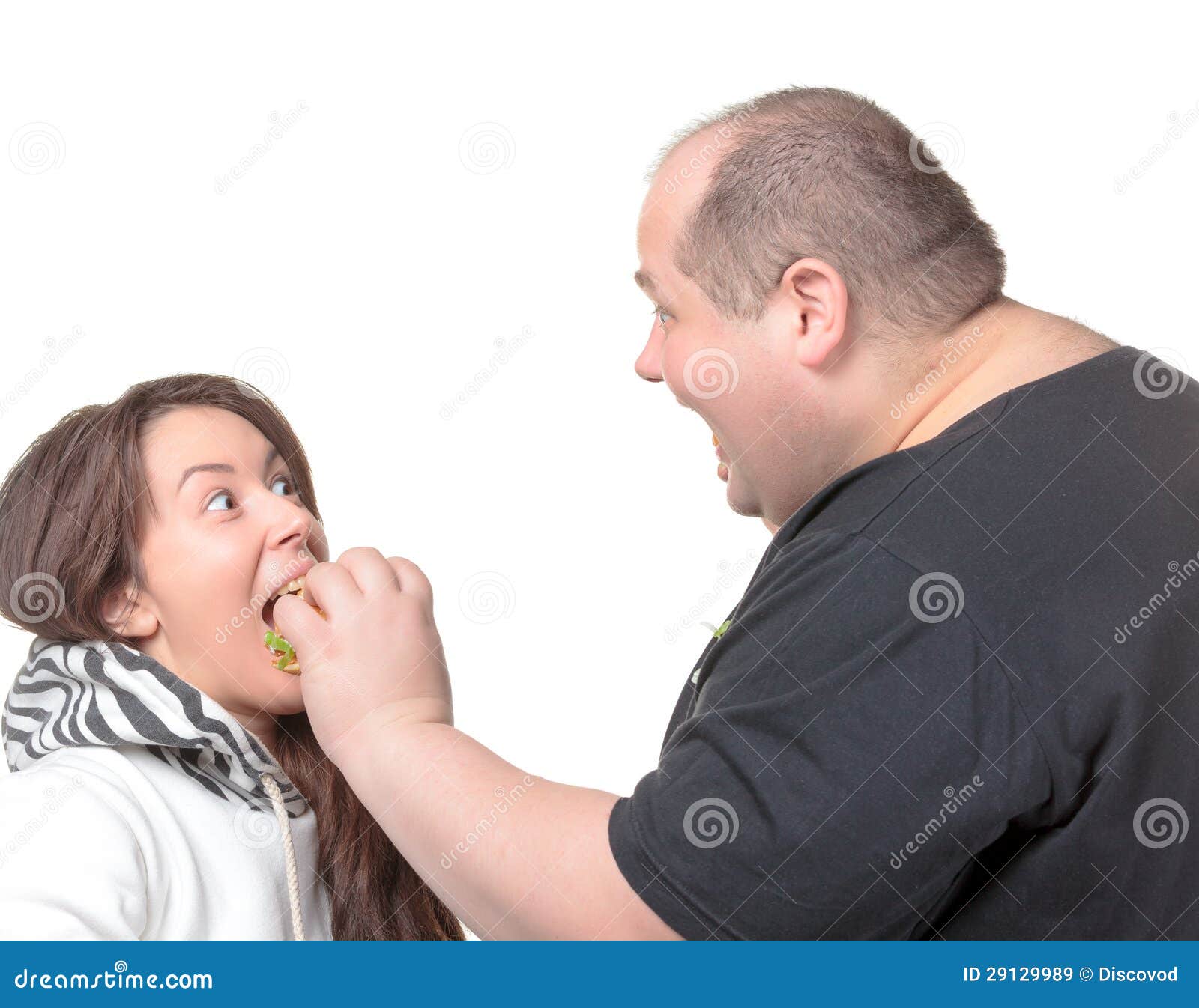 Girl With Burger. Fast Food Concept, Overweight. Minimal Brown ...