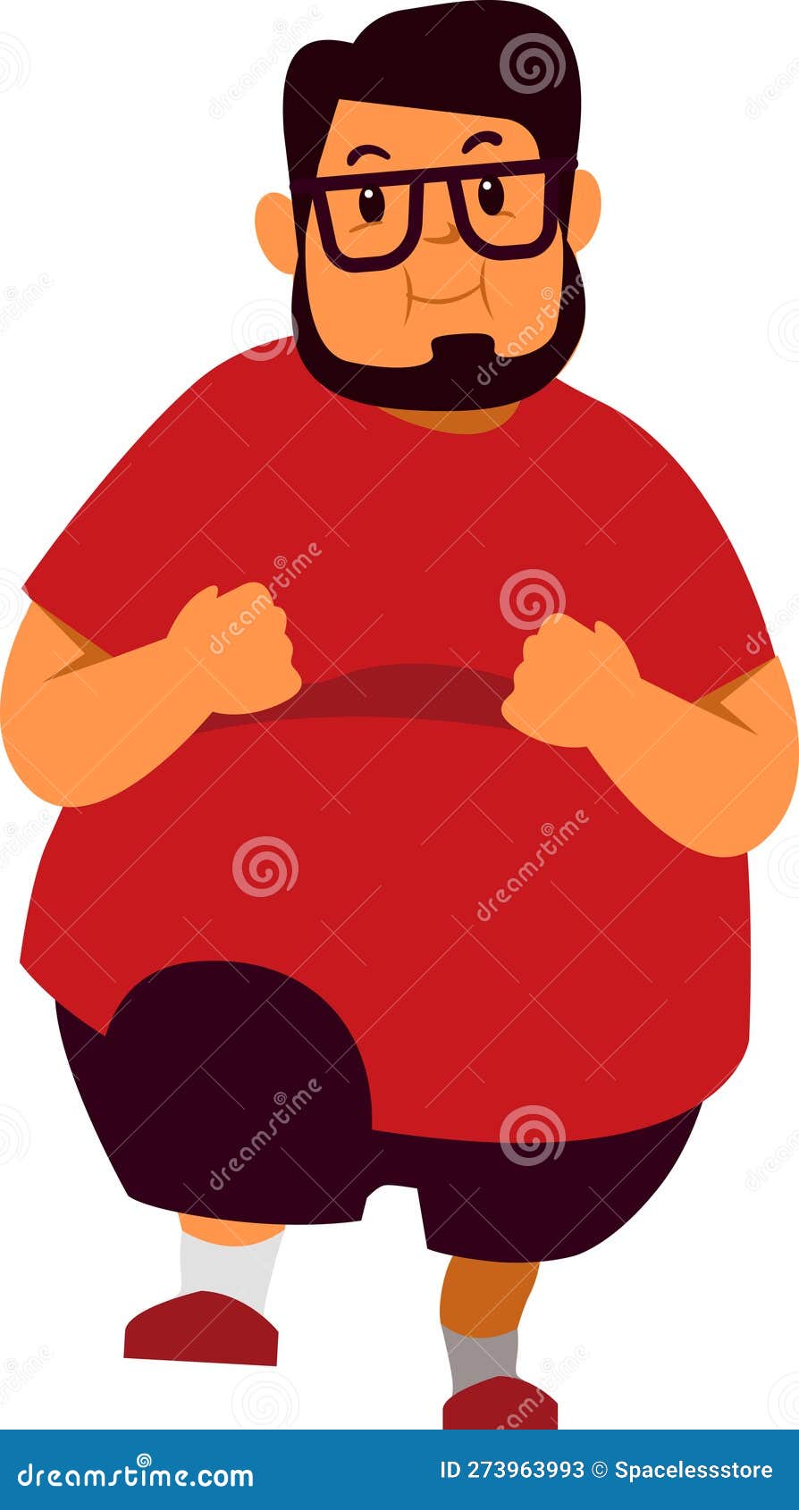 Fat Beard Man with Brown Glasses Wearing Red Shirt Doing Exercise ...