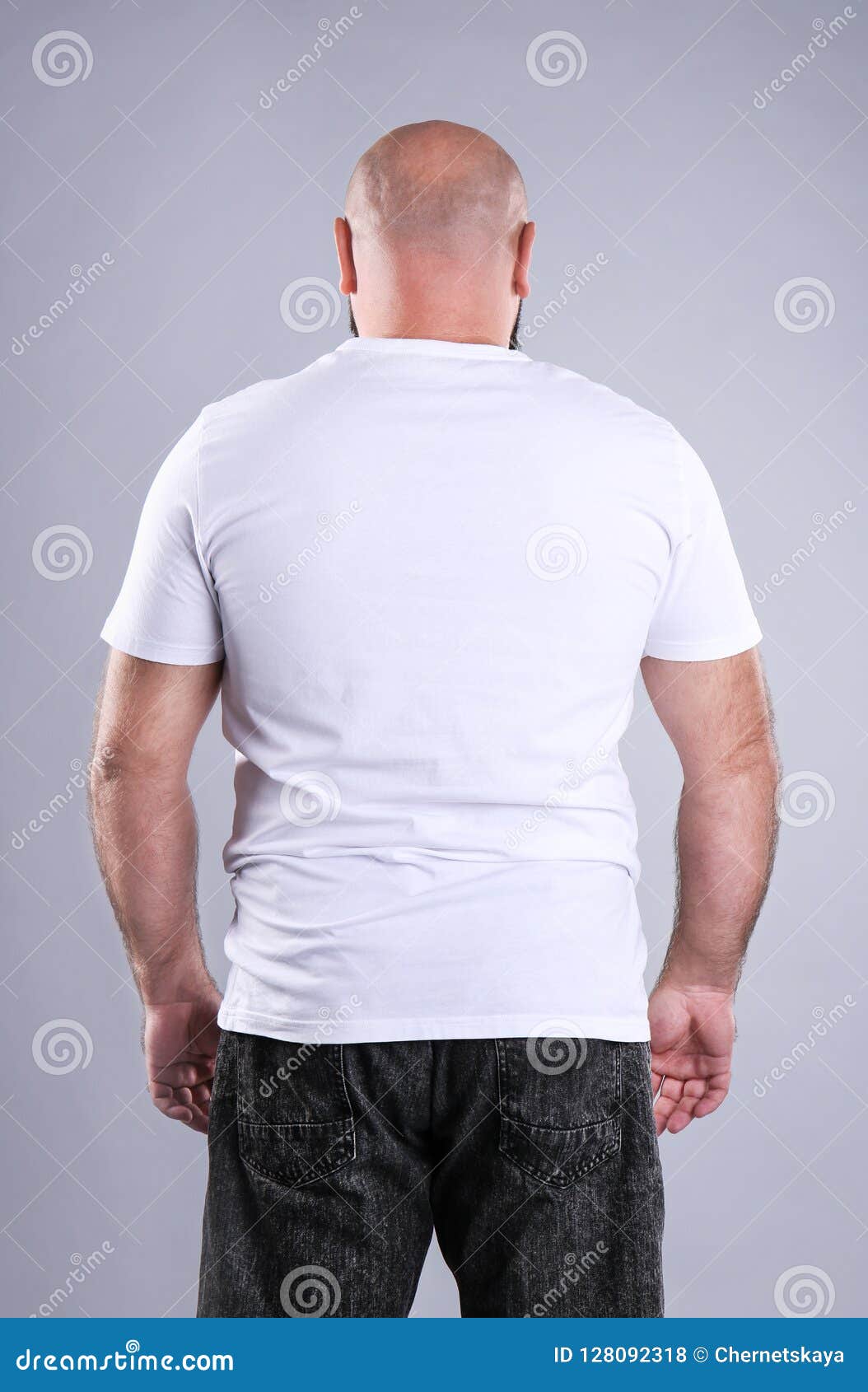 Fat Man on Grey Background. Stock Photo - Image of body, overeating ...