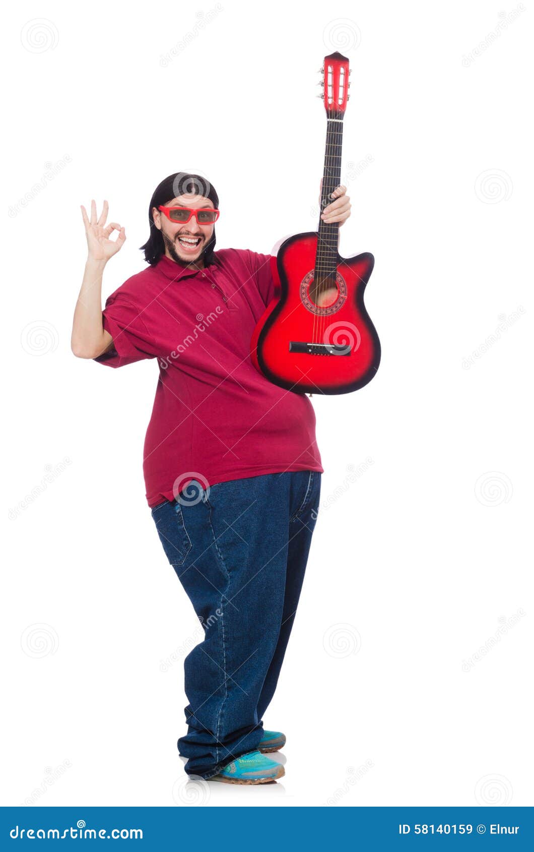 Fat man with guitar stock image. Image of musical, adult - 58140159