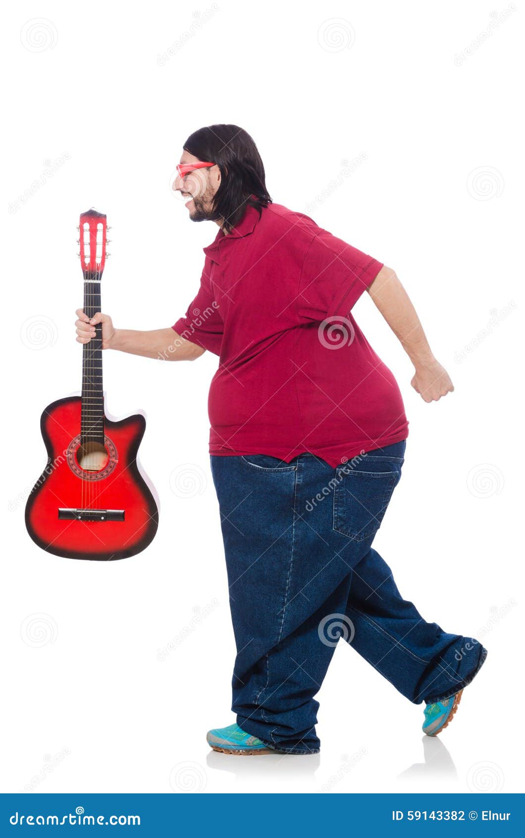 Fat Man with Guitar Isolated on White Stock Photo - Image of acoustic ...