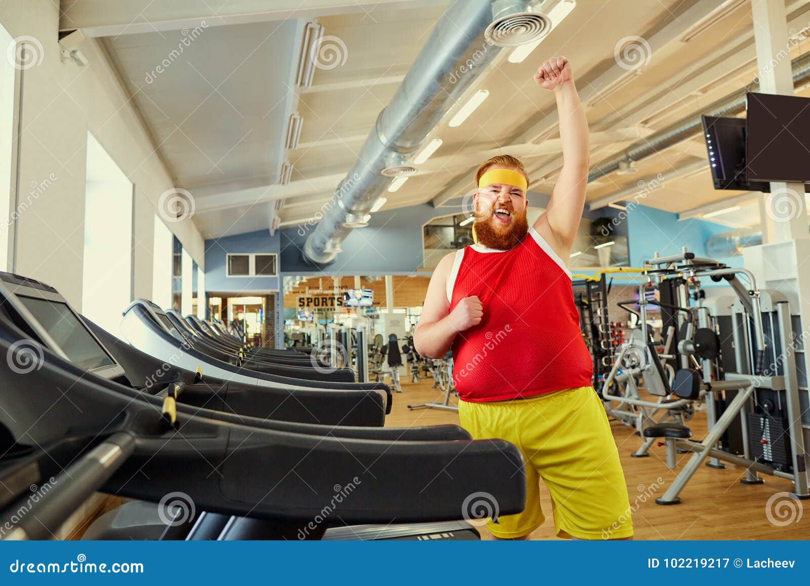 A fat man in the gym. stock image. Image of club, power - 102219217