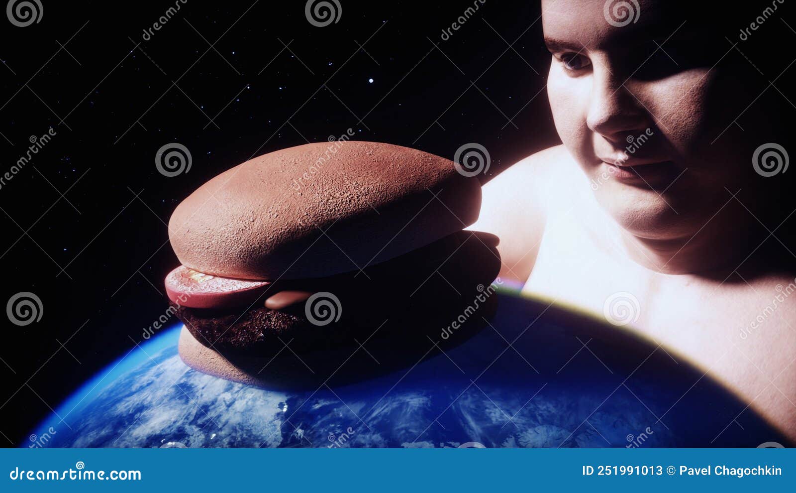 The Fat Man Holds the Earth in His Hands. Obesity Problem Concept. 3d ...