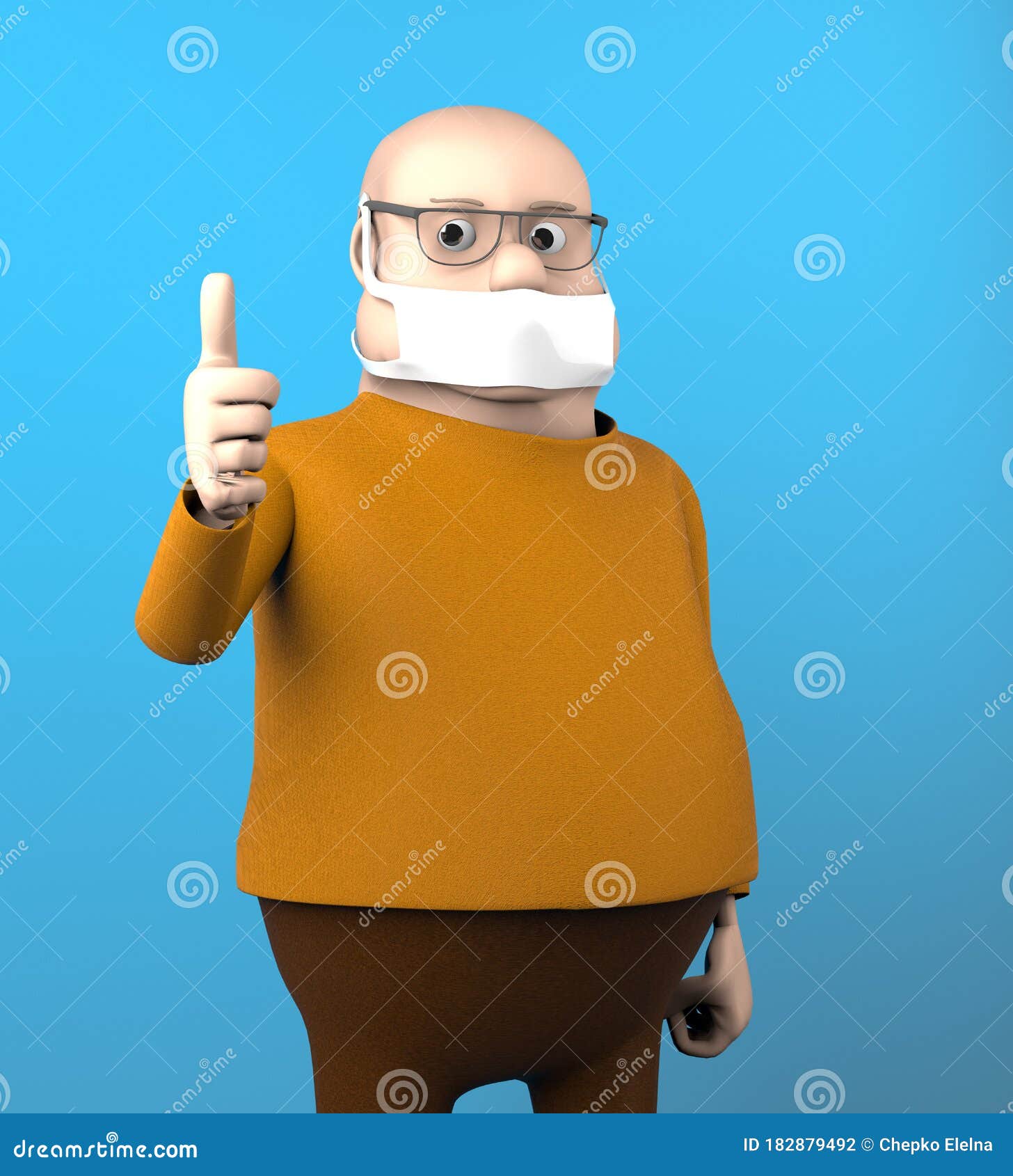 Fat Man with Mask, Quarantine, 3d Render Stock Illustration ...