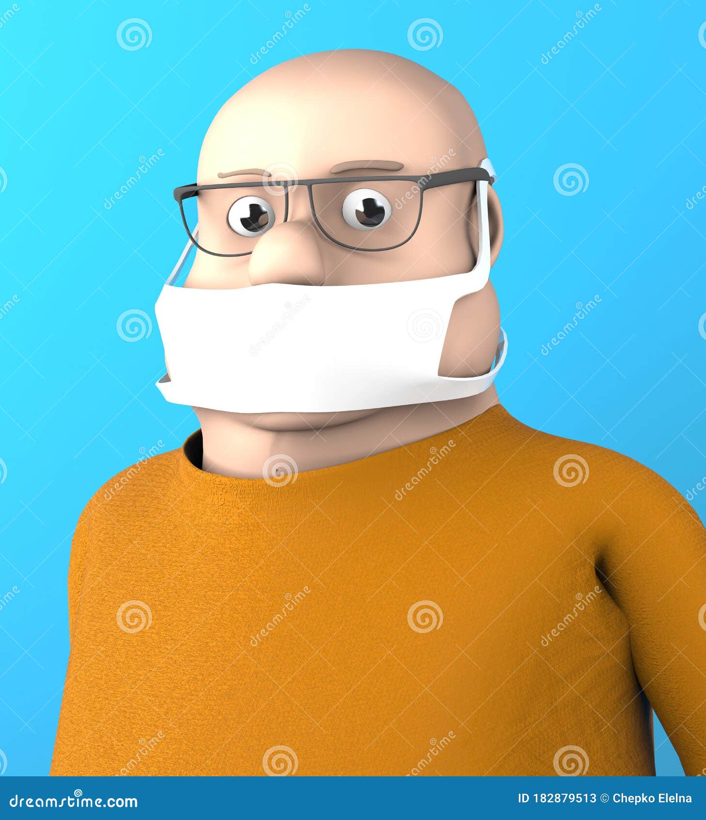 Fat Man with Mask, Quarantine, 3d Render Stock Illustration ...