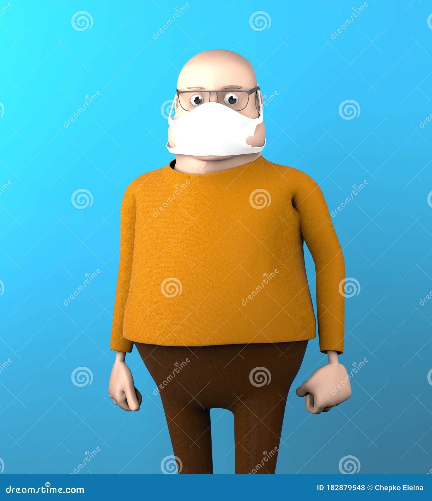 Fat Man with Mask, Quarantine, 3d Render Stock Illustration ...