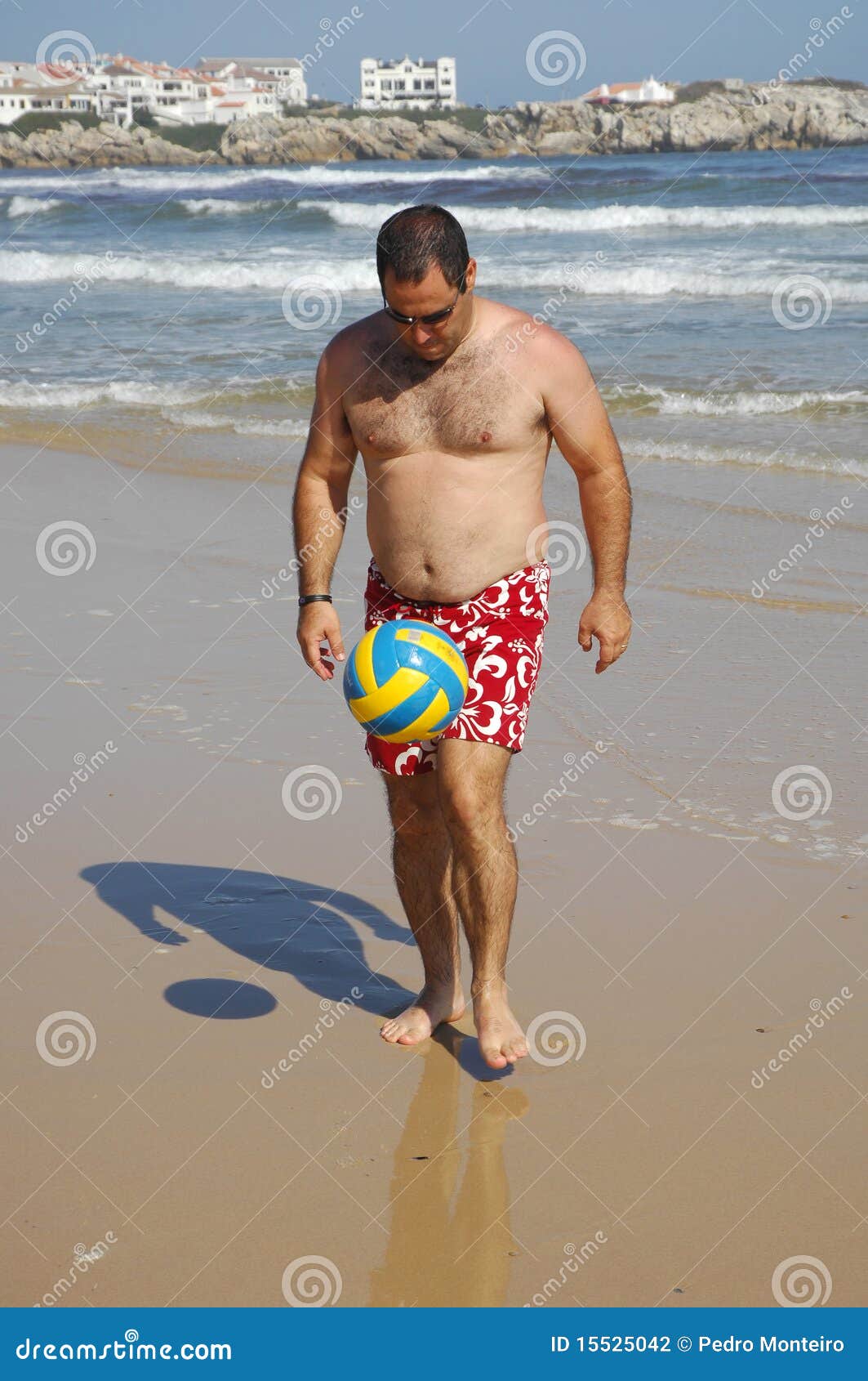 Fat Man Playing with a Ball on the Beach Stock Photo - Image of ...