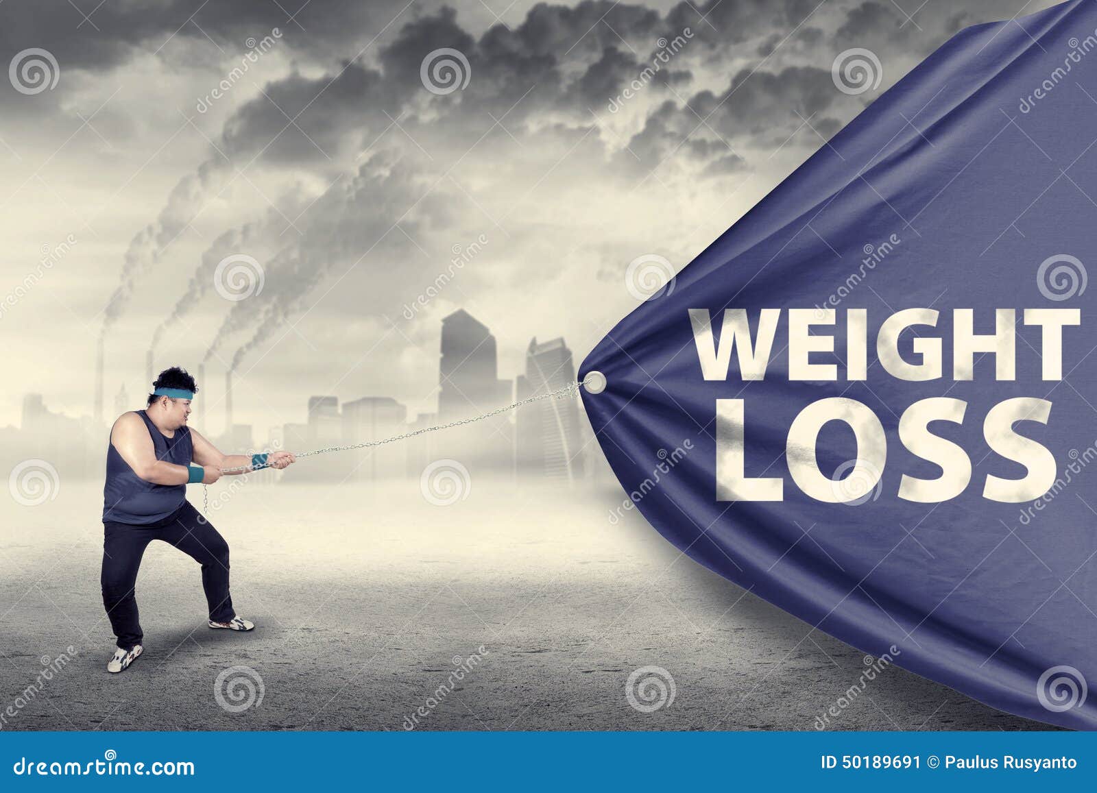 Fat Man Pulling a Weight Loss Banner Stock Image - Image of body ...