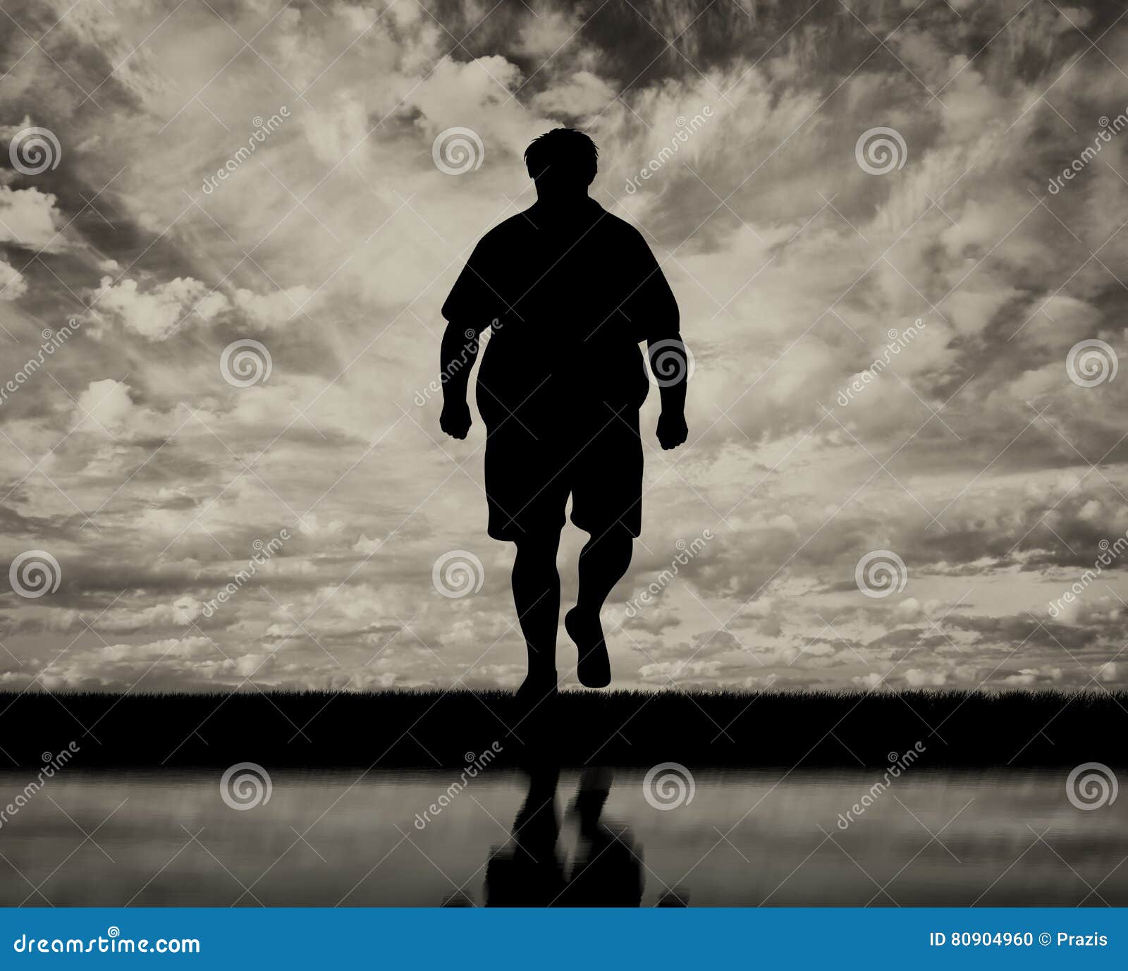 Fat Man and Reflection in River Black and White Stock Photo - Image of ...