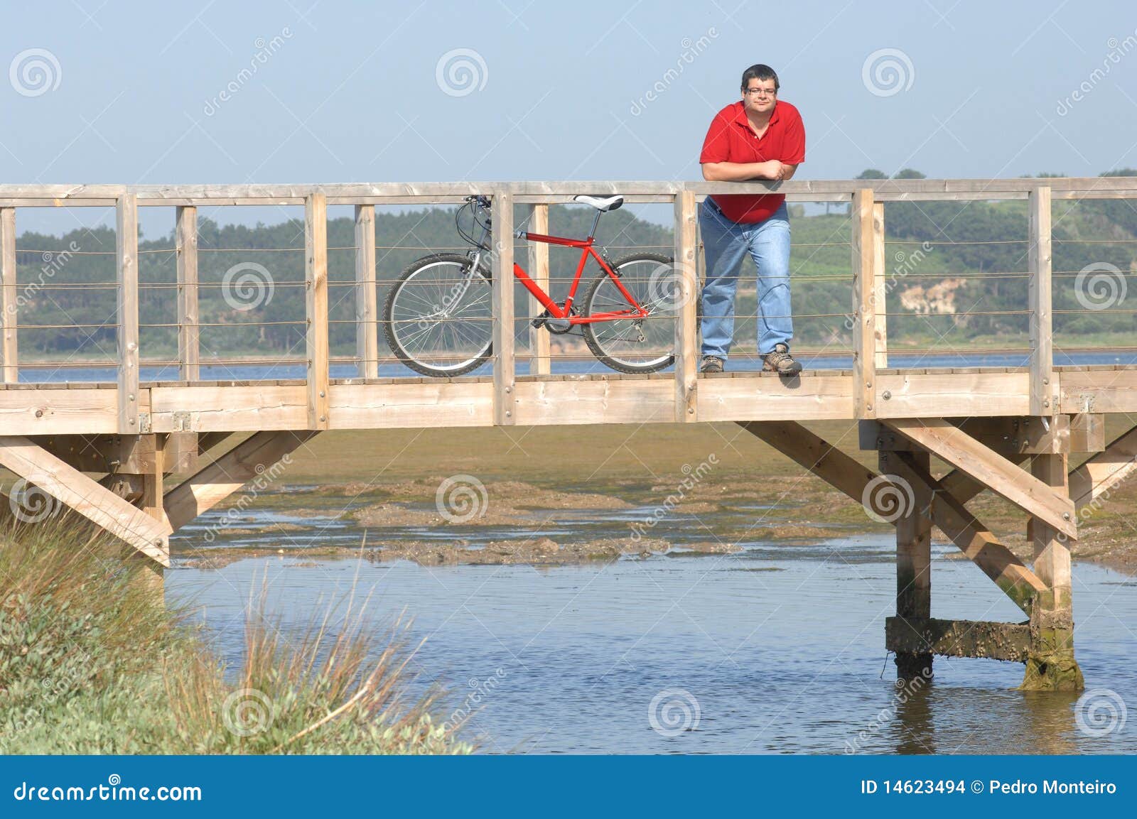 Fat Man Resting Over Bridge Looking To Landscape Stock Photo - Image of ...
