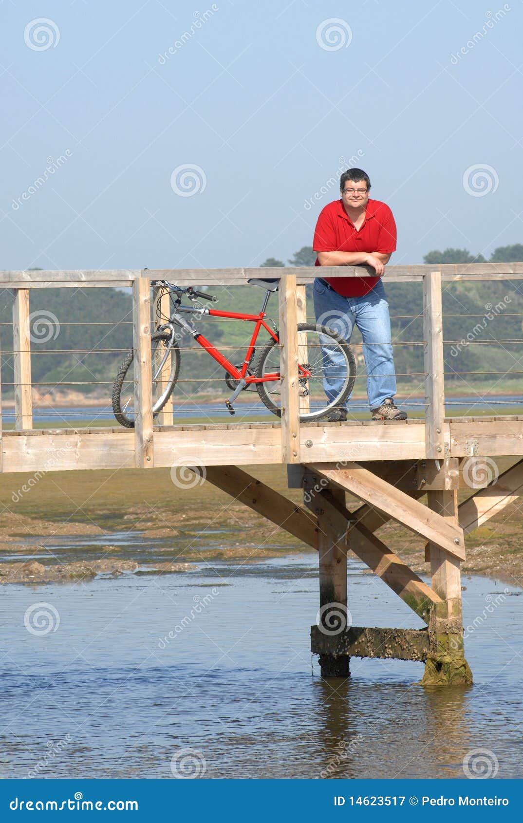 Fat Man Resting Over Bridge Looking To Landscape Stock Image - Image of ...