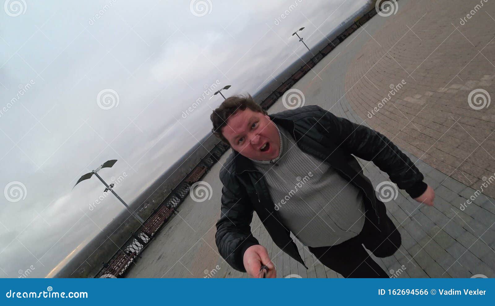 Fat Man Running in City. Man Running and Shooting Himself on an Action ...