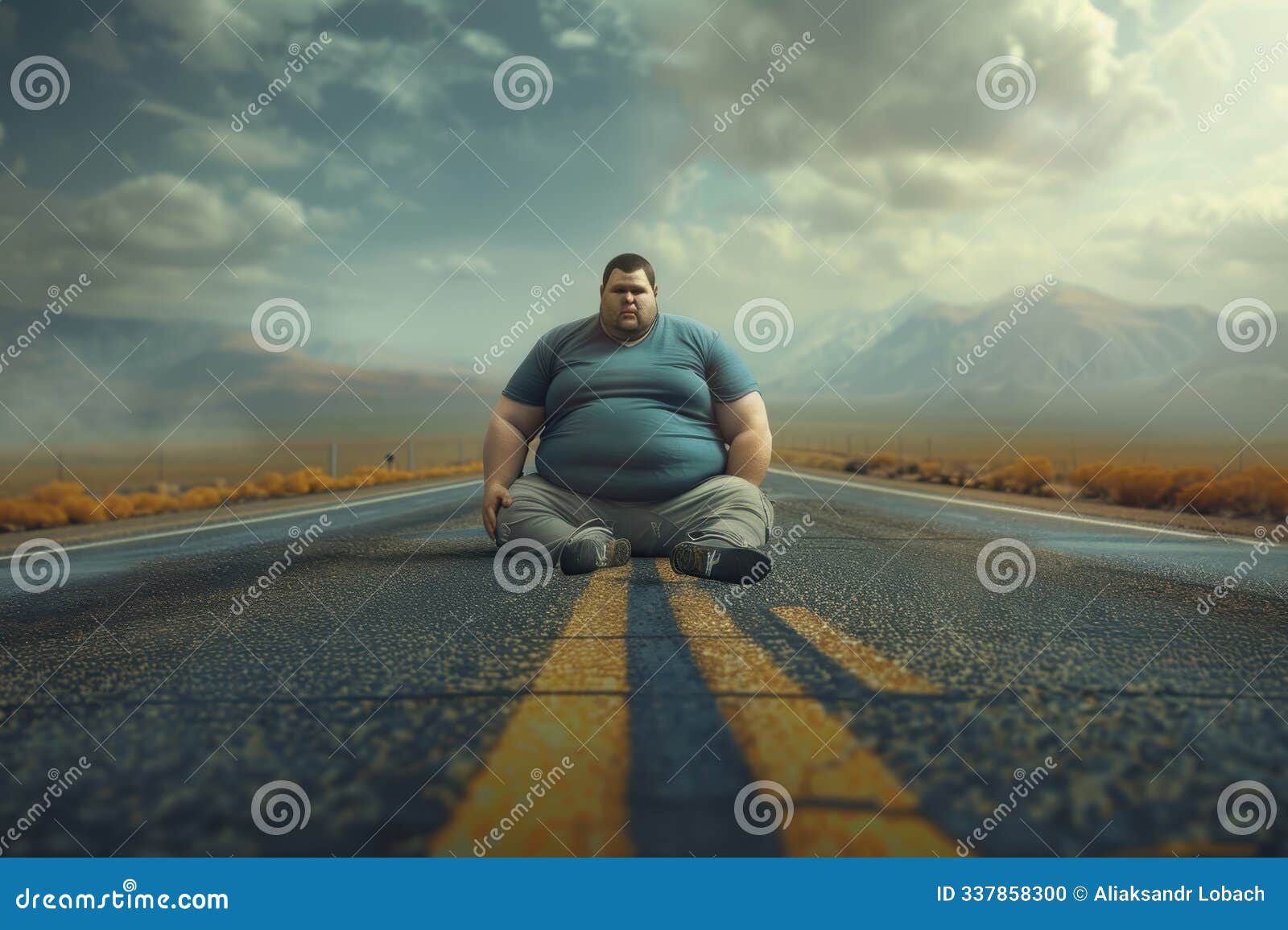 A Fat Man is Sitting in the Middle of the Track. the Concept of Obesity ...