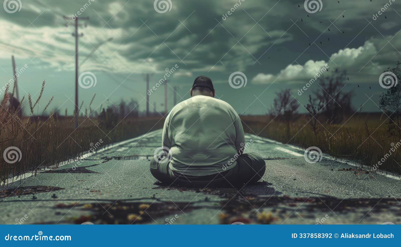 A Fat Man is Sitting in the Middle of the Track. the Concept of Obesity ...