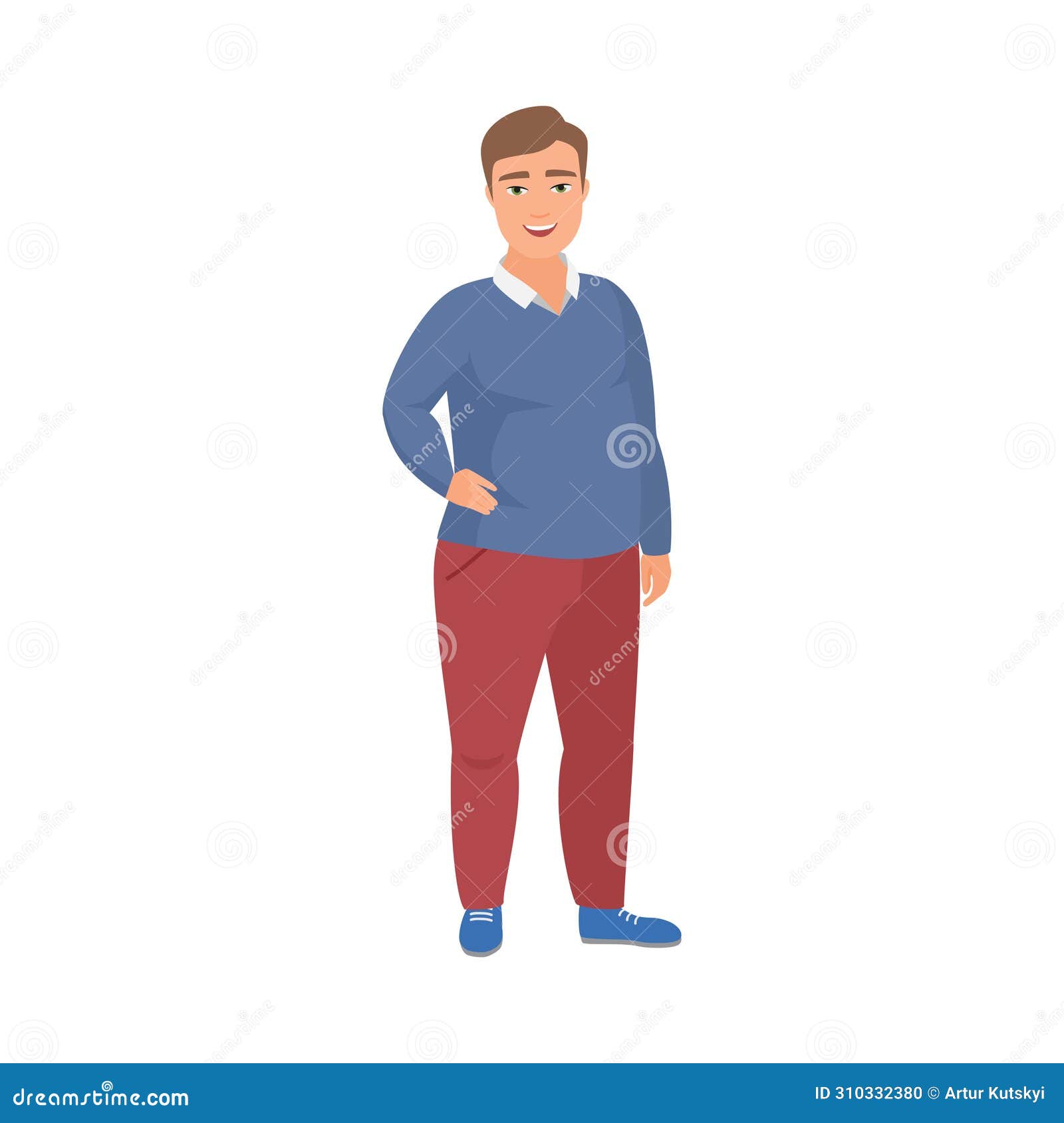 Fat Man Smiling, Standing in Confident Pose with Hand on Waist Stock ...