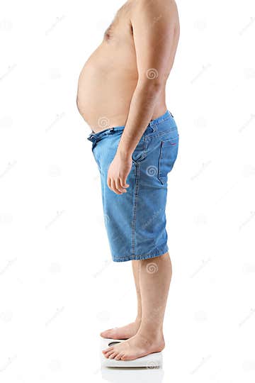 Fat Man Standing on a Weight Scale Stock Image - Image of pants, round ...