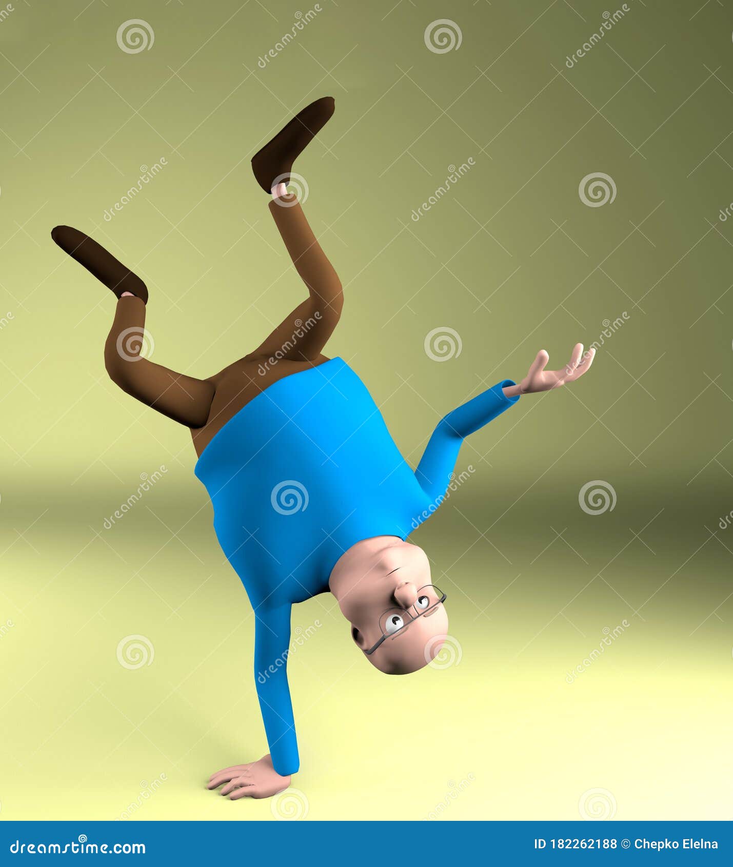 Fat Man Stands on One Arm,acrobatic,3d Render Stock Illustration ...