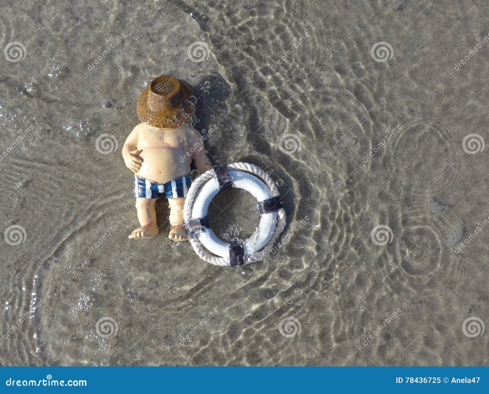 Fat Man with Swimming Ring Lies on the Beach Stock Image - Image of ...