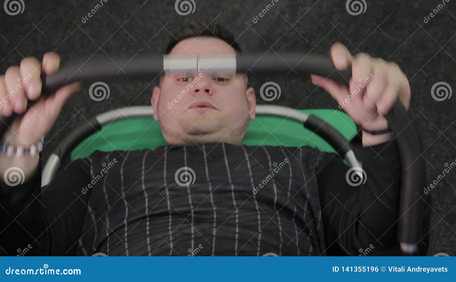 Fat Man Trains Press on the Floor in the Gym. Stock Footage - Video of ...