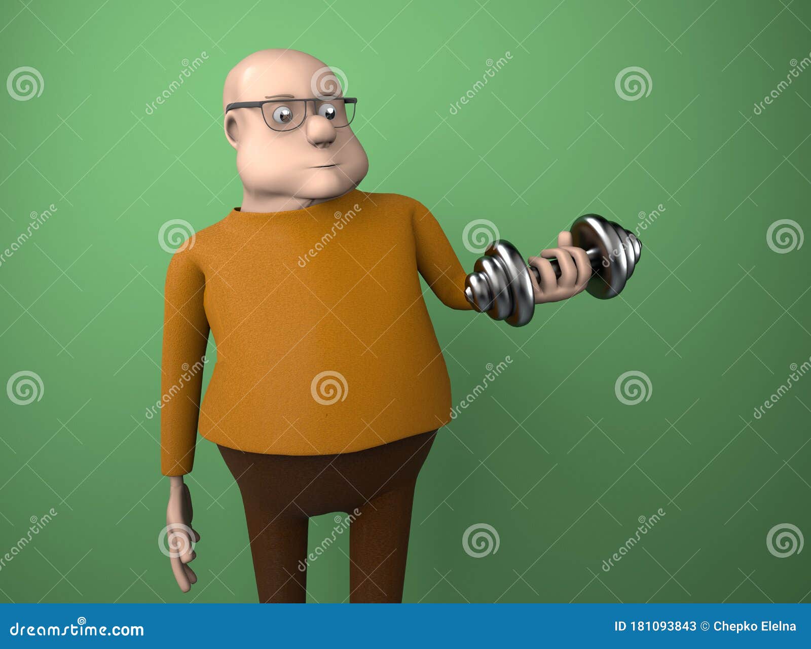 Fat Man Work Out with Dumbbells,3d Render Stock Illustration ...