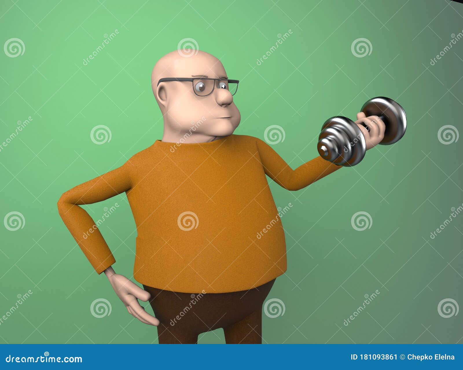 Fat Man Work Out with Dumbbells,3d Render Stock Illustration ...