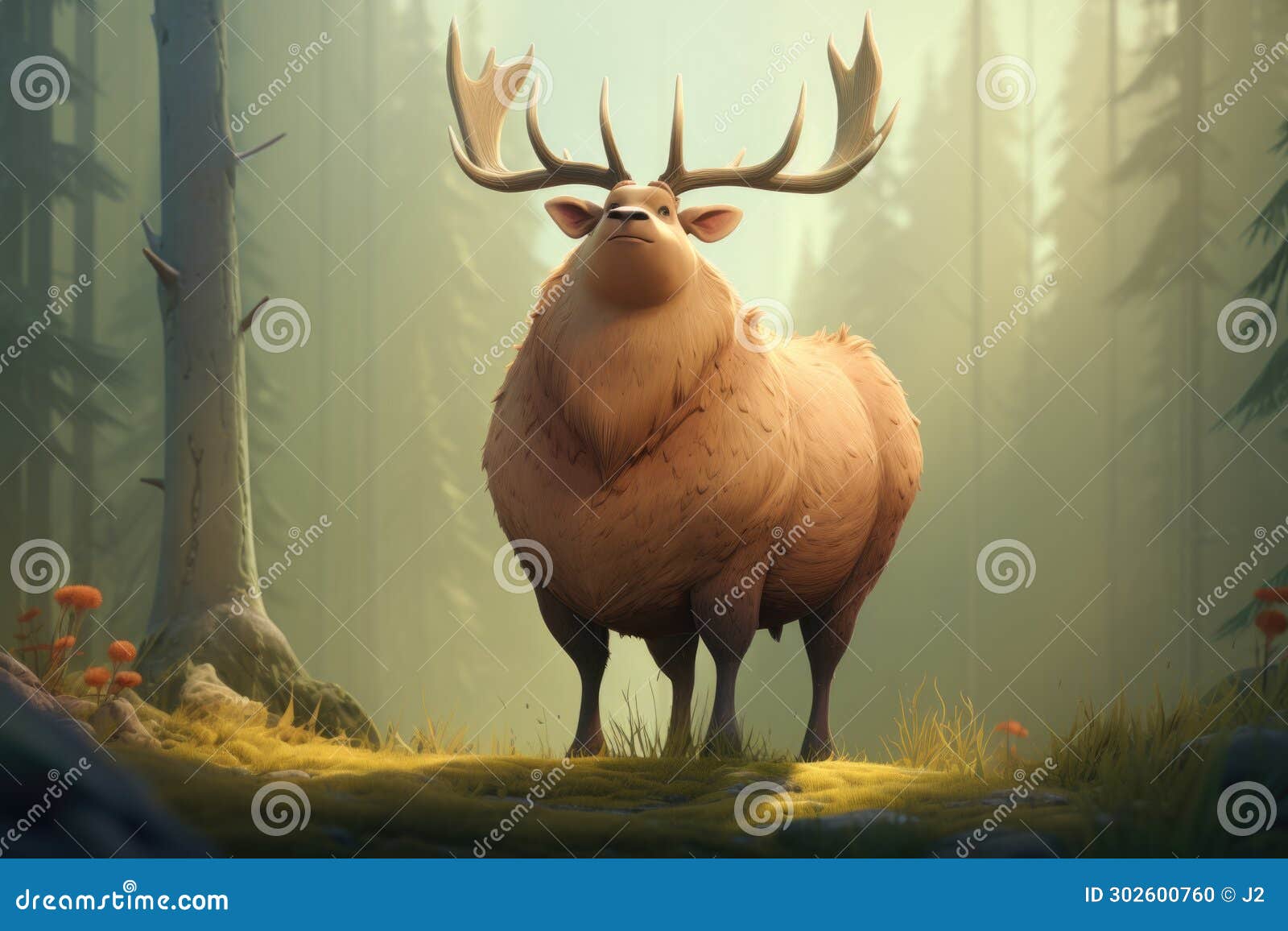 A Fat Moose is Standing in Forest. Animal Obesity. Ecology. Stock ...